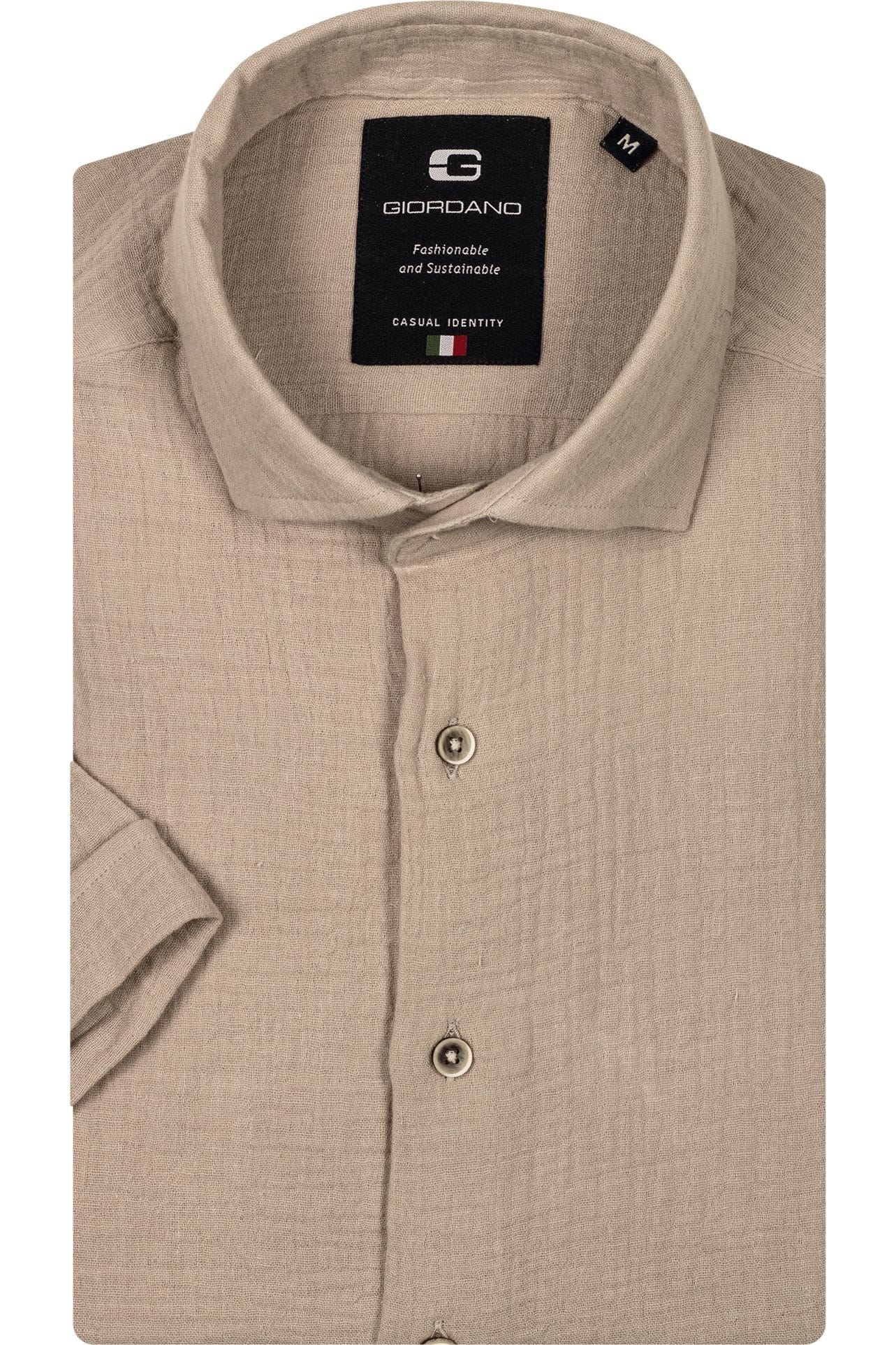 Giordano Front Regular Fit Overhemd zand, Effen | Overhemden.com