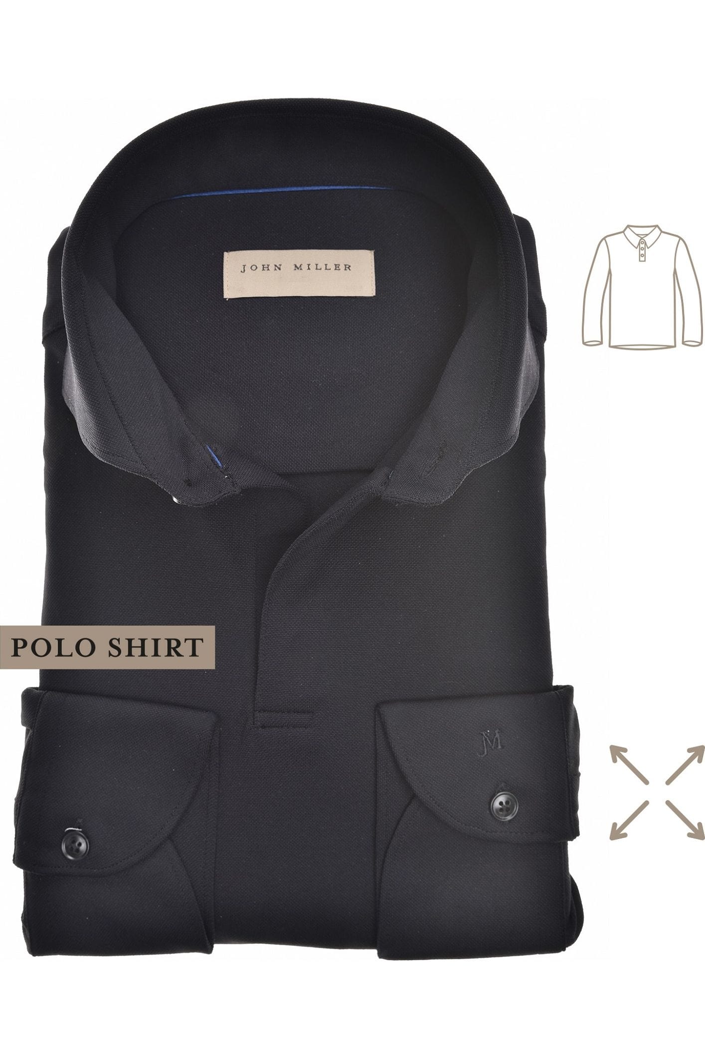 John Miller Slim Fit Longsleeve Poloshirt schwarz, Einfarbig | Hemden.de