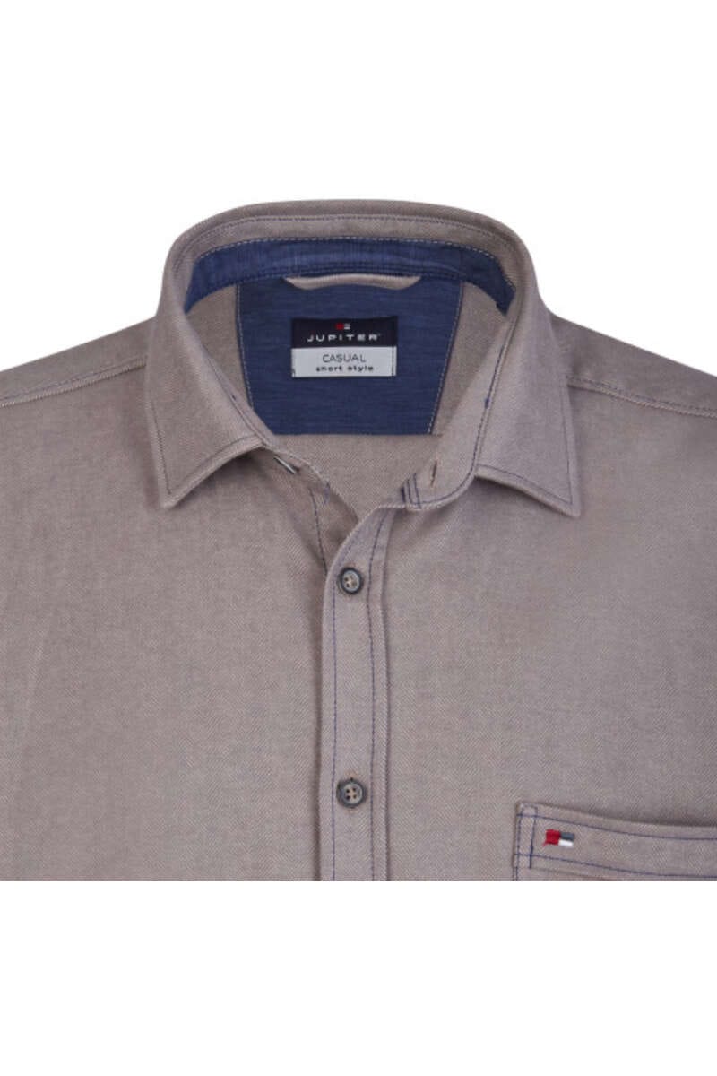 Jupiter Casual Short Style Overhemd bruin, Herringbone | Overhemden.com