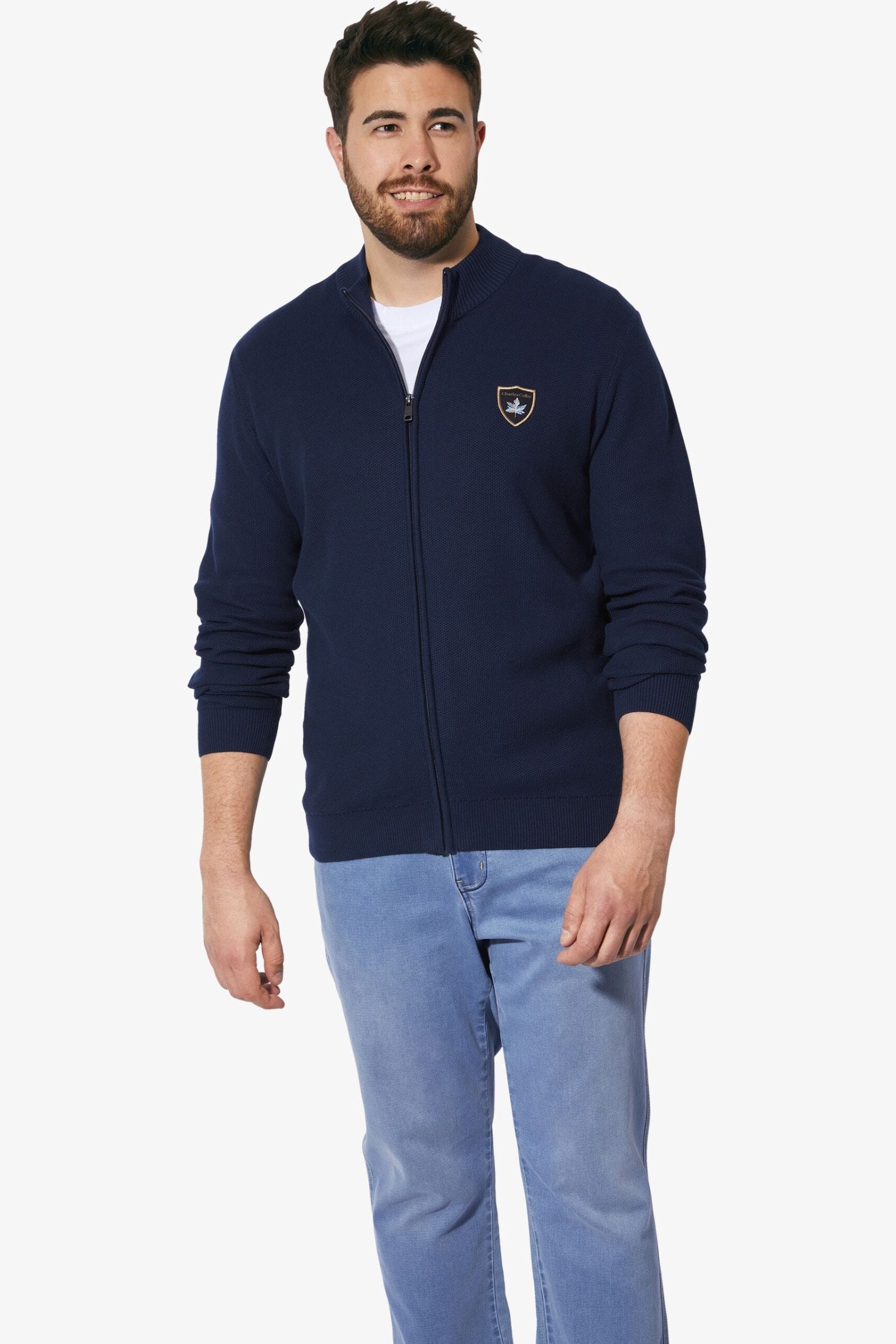 Charles Colby Comfort Fit cardigan dark blue, One Colour ...