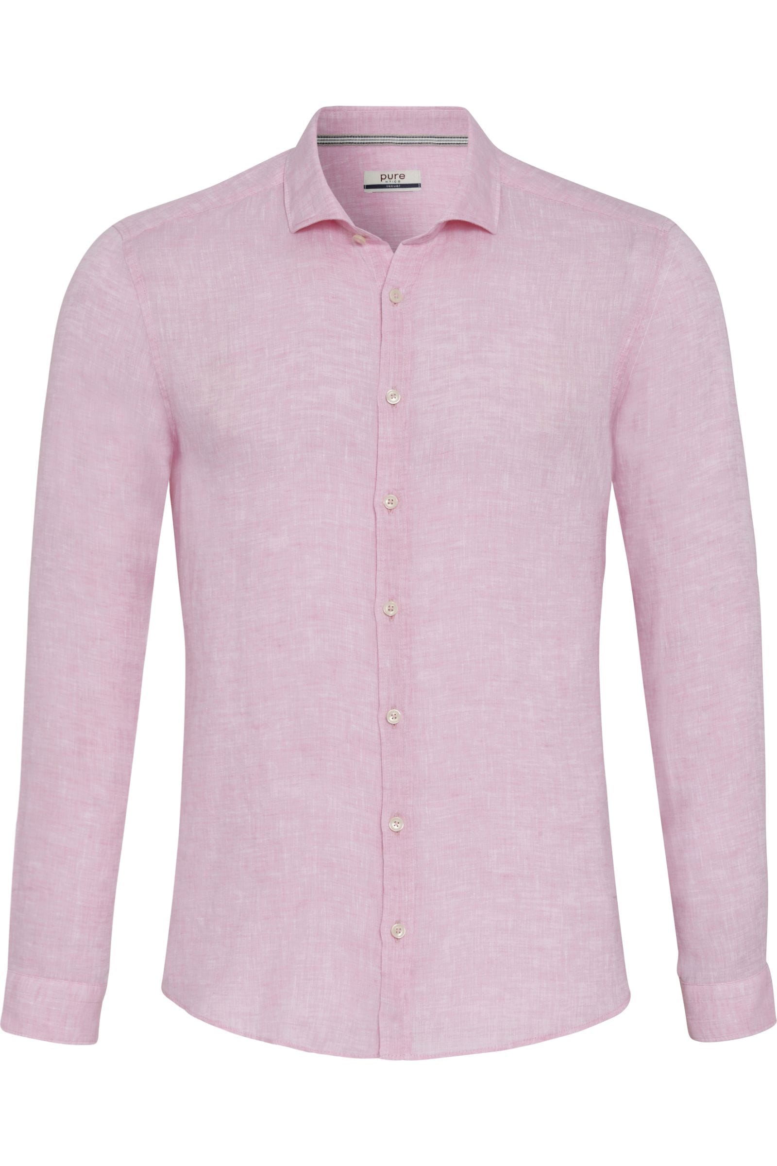 Pure Casual Fit Linnen Overhemd roze, Effen | Overhemden.com