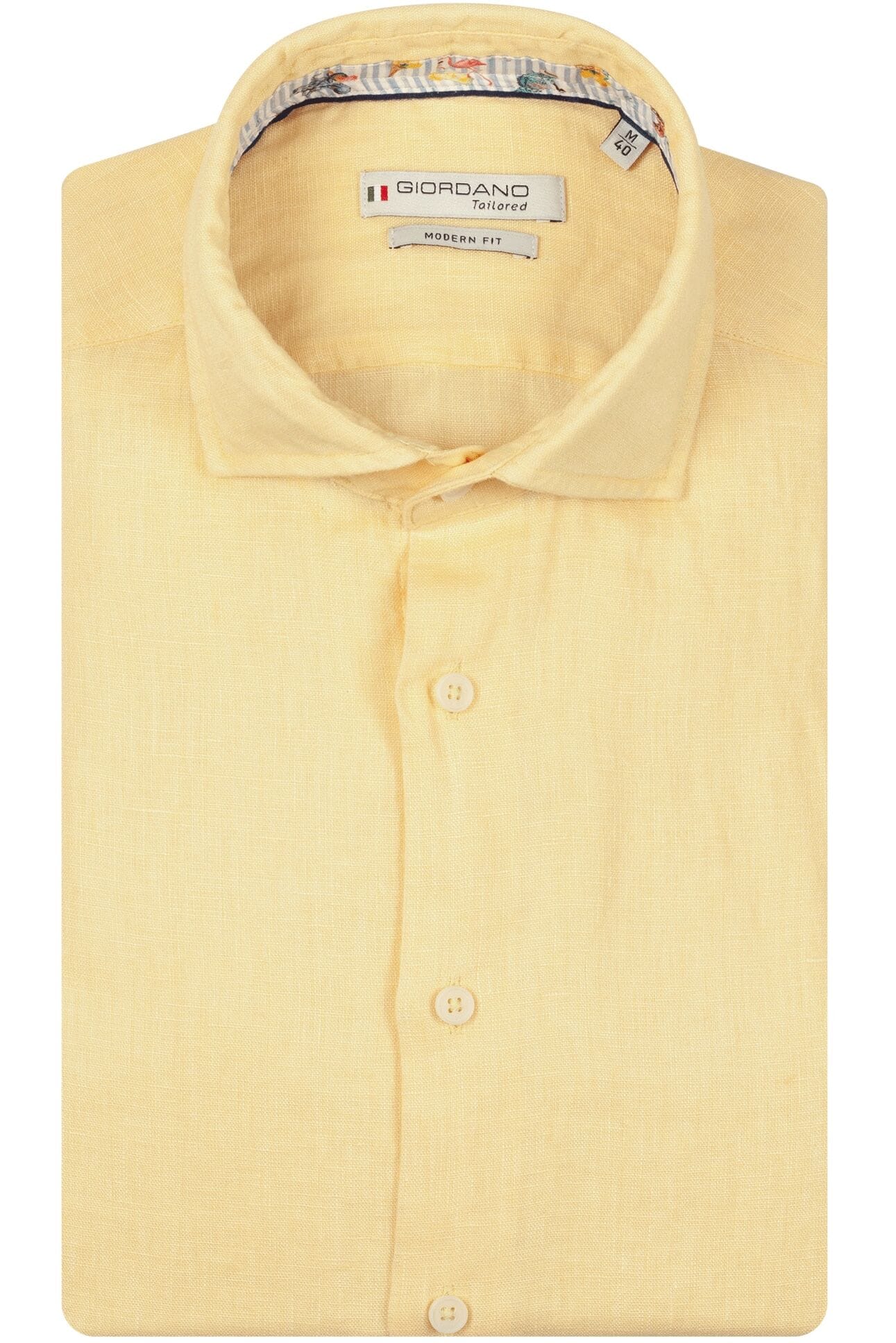 Giordano Modern Fit Linnen Overhemd geel, Effen | Overhemden.com