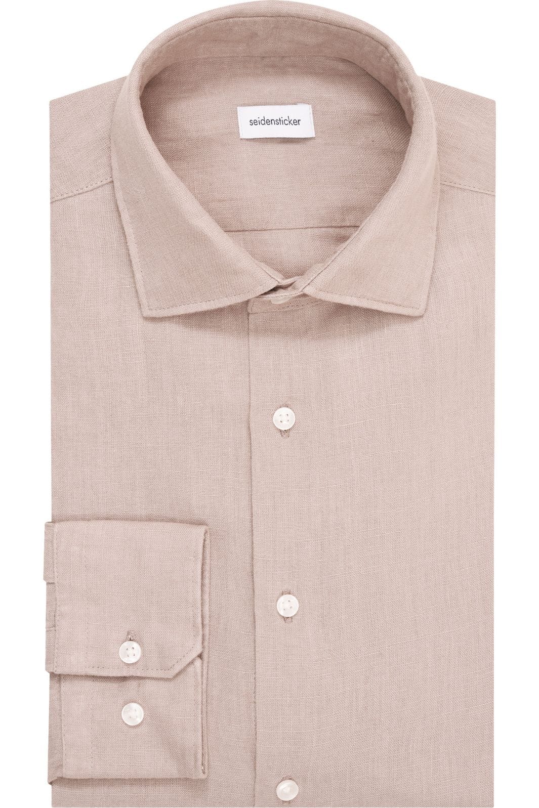 Seidensticker Slim Fit Linnen Overhemd zand, Effen | Overhemden.com