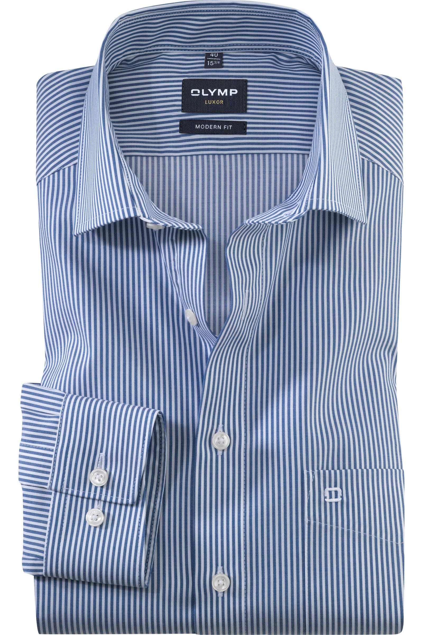 OLYMP Luxor Modern Fit Overhemd marine, Gestreept | Overhemden.com