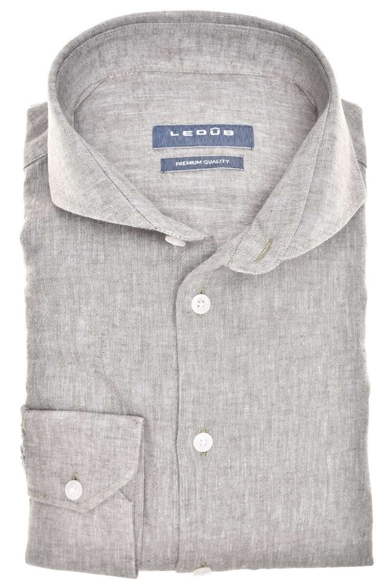 Ledȗb Modern Fit Linnen Overhemd groen, Effen | Overhemden.com