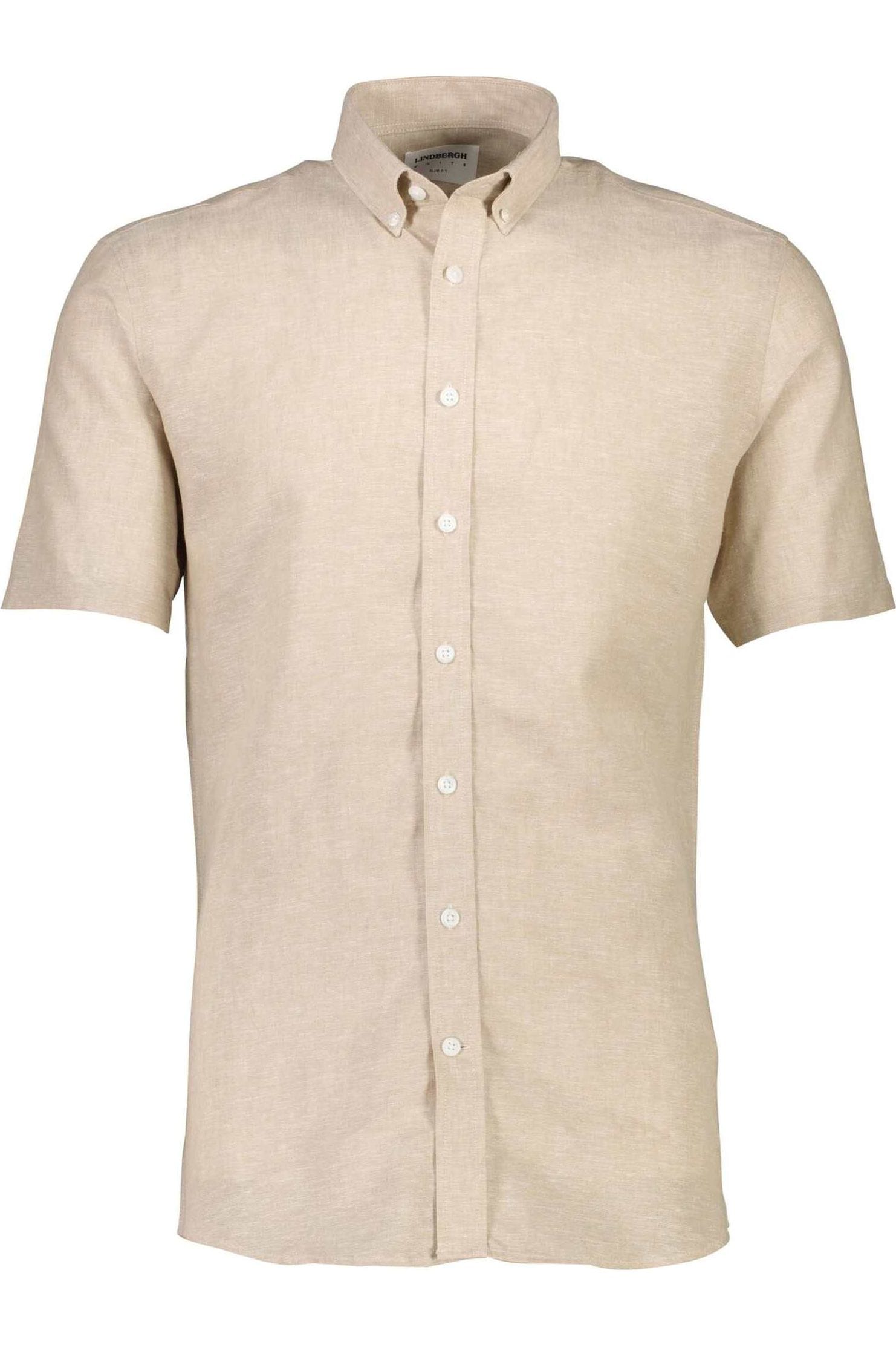 Lindbergh Slim Fit Linnen Overhemd zand, Effen | Overhemden.com