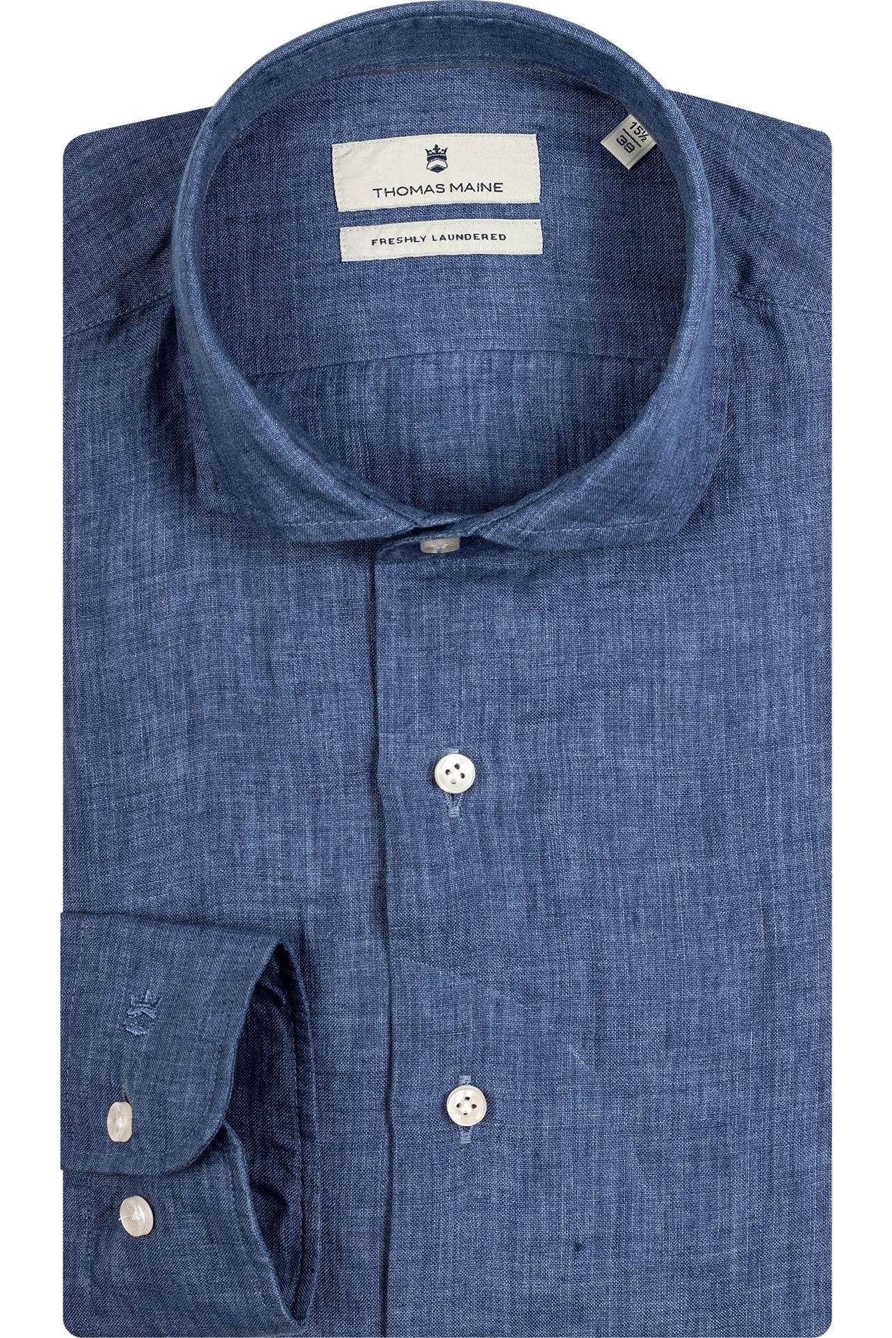 Thomas Maine Tailored Fit Linnen Overhemd Jeans Blue, Effen ...