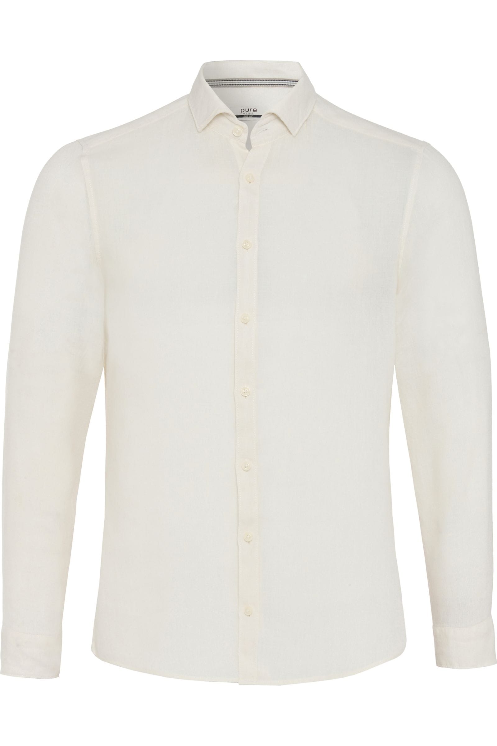 Pure Casual Fit Linnen Overhemd beige, Effen | Overhemden.com