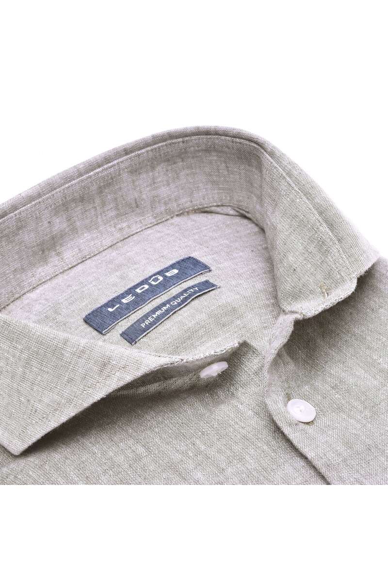 Ledȗb Modern Fit Linnen Overhemd groen, Effen | Overhemden.com
