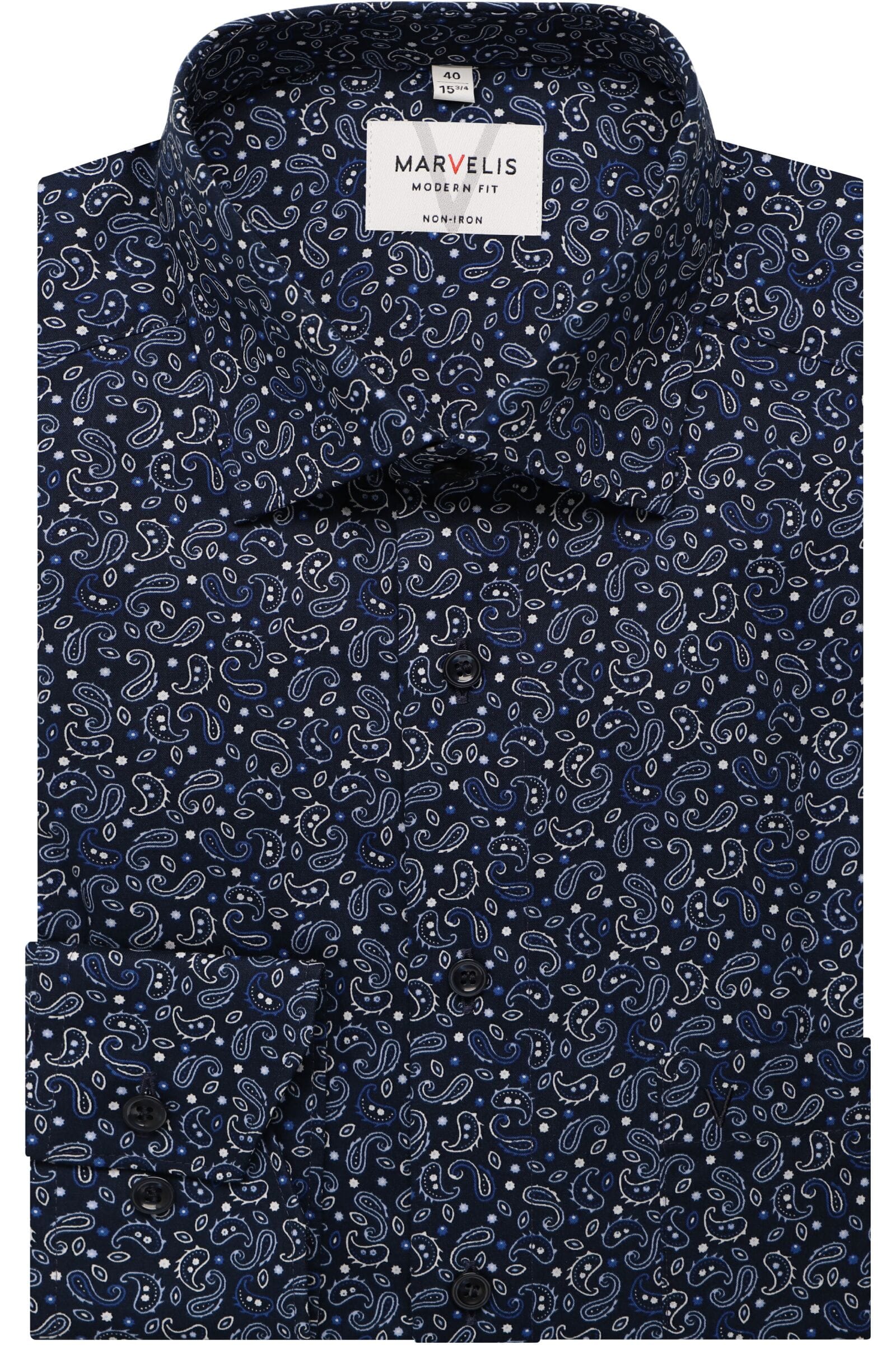 Marvelis Modern Fit shirt marine, print | Businesshemden.com