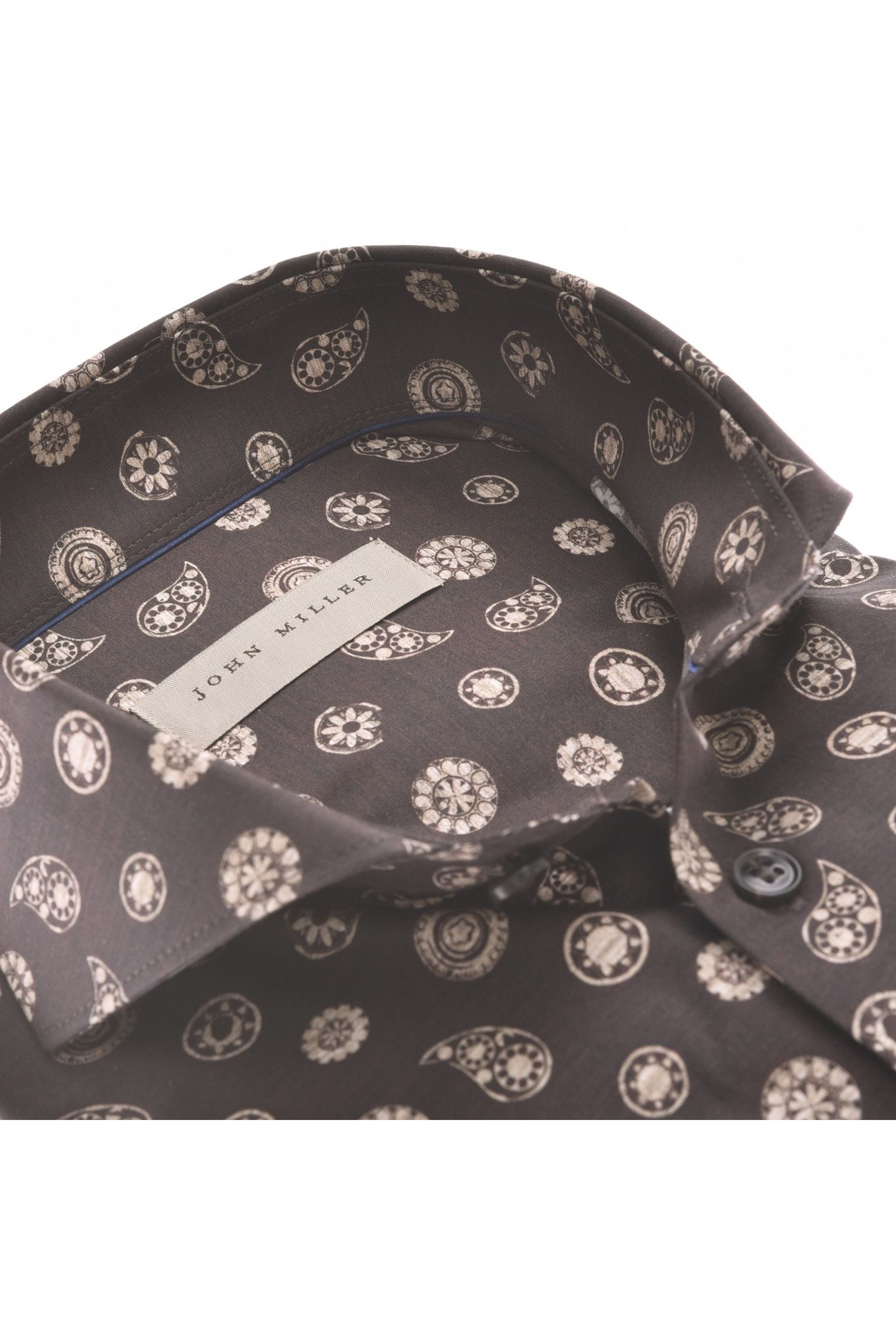 John Miller Slim Fit Overhemd Donkerbruin Motief Overhemden John Miller Slim Fit Overhemd Donkerbruin Motief Overhemden