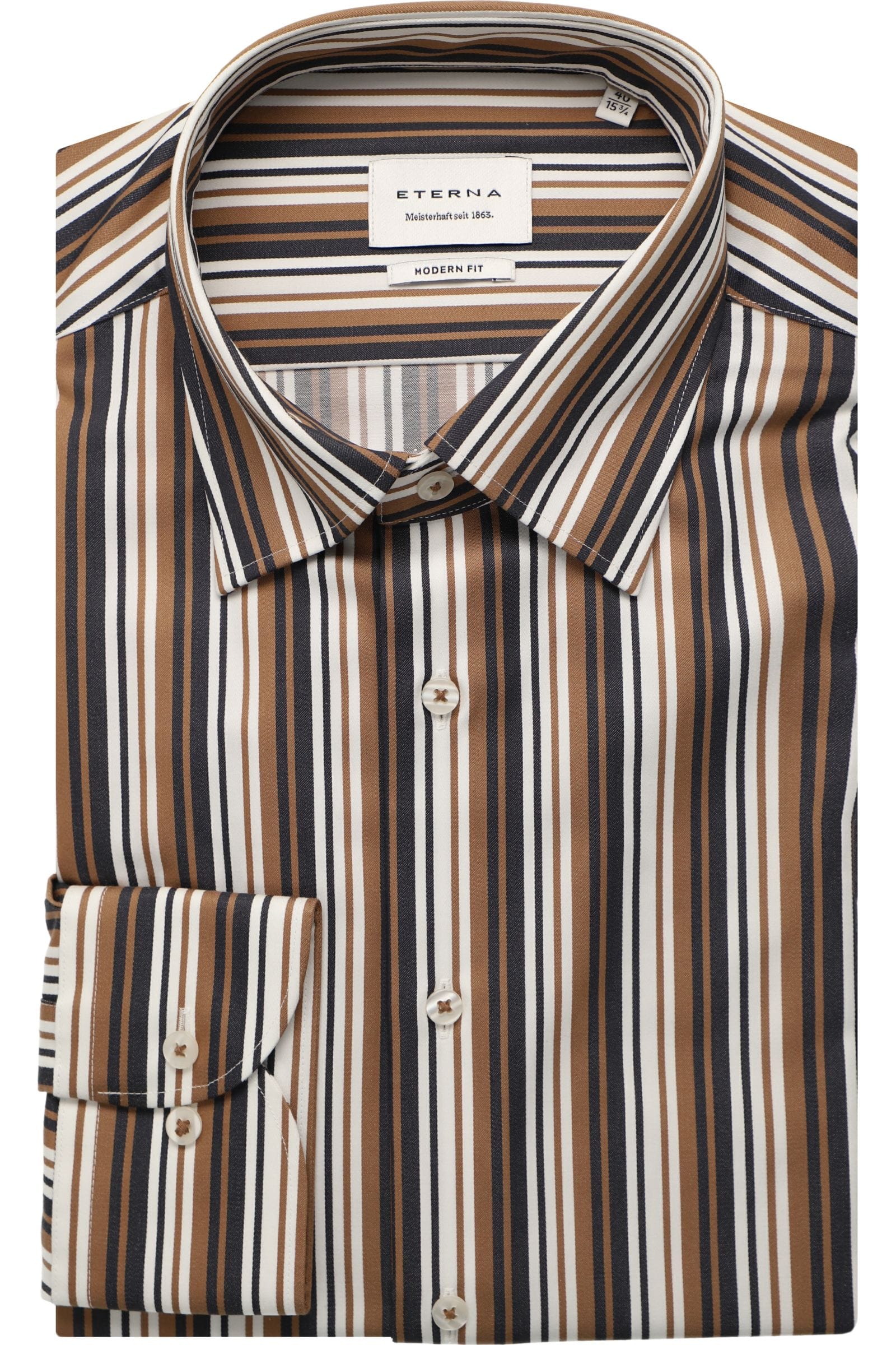 ETERNA Modern Fit Overhemd Donkerbruin Gestreept Overhemden ETERNA Modern Fit Overhemd Donkerbruin Gestreept Overhemden