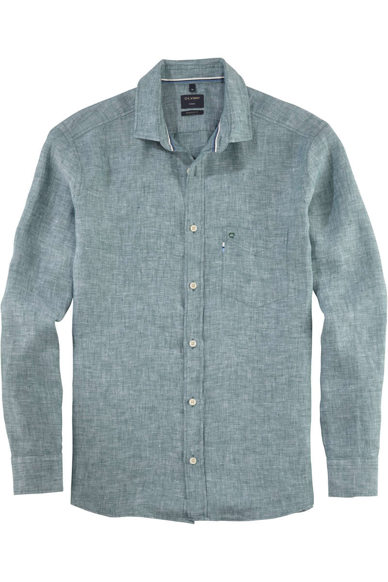 OLYMP Casual Regular Fit Linnen Overhemd grijs-groen, Effen ...