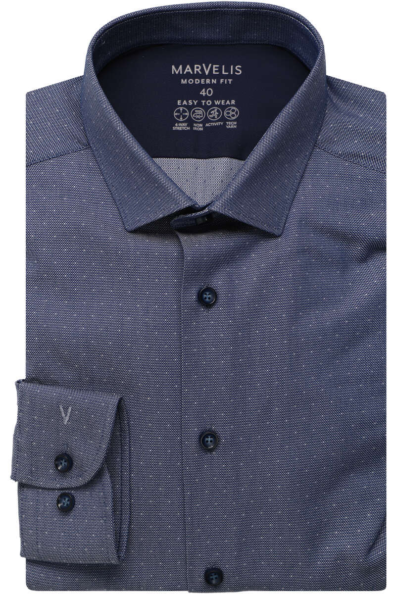 Marvelis Performance Modern Fit Overhemd marine, Faux-uni | Overhemden.com