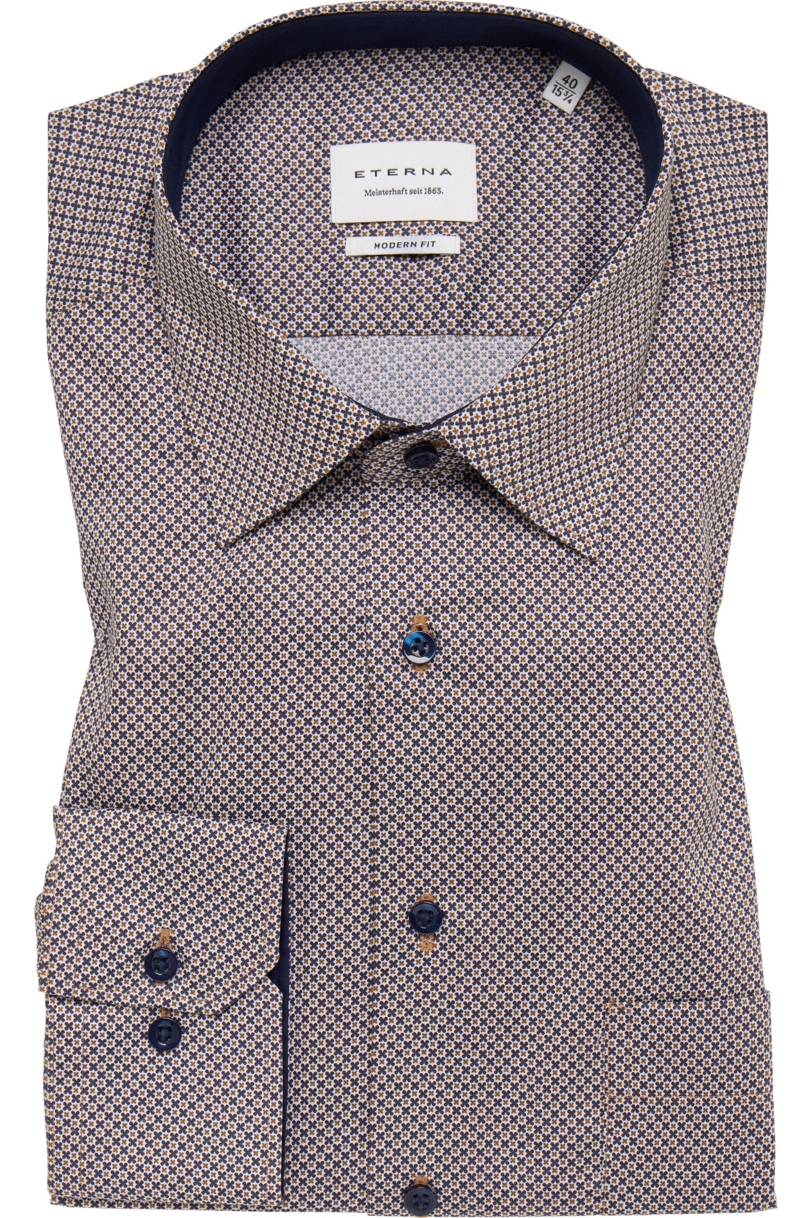 Eterna Modern Fit shirt beige-brown, print | Hemden.de