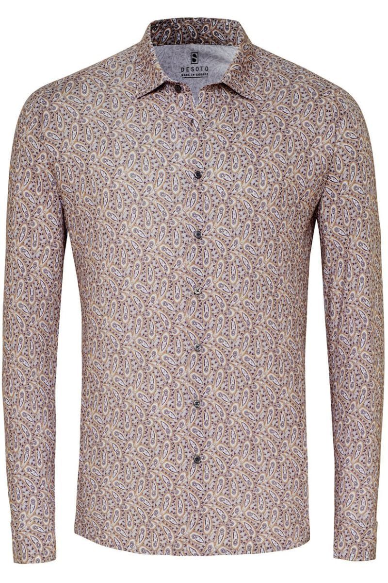 Desoto Slim Fit jersey shirt beige, Paisley | Hemden.de