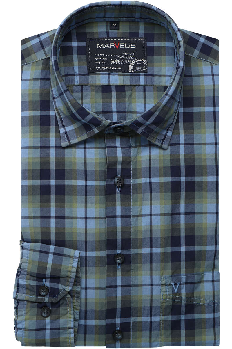 Marvelis Casual Regular Fit Overhemd blauw, Ruit | Overhemden.com