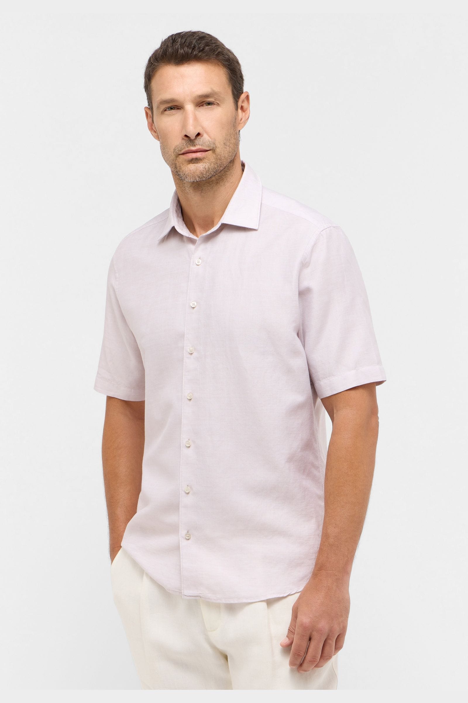 ETERNA 1863 Modern Fit Linnen Overhemd champagne, Effen | Overhemden.com
