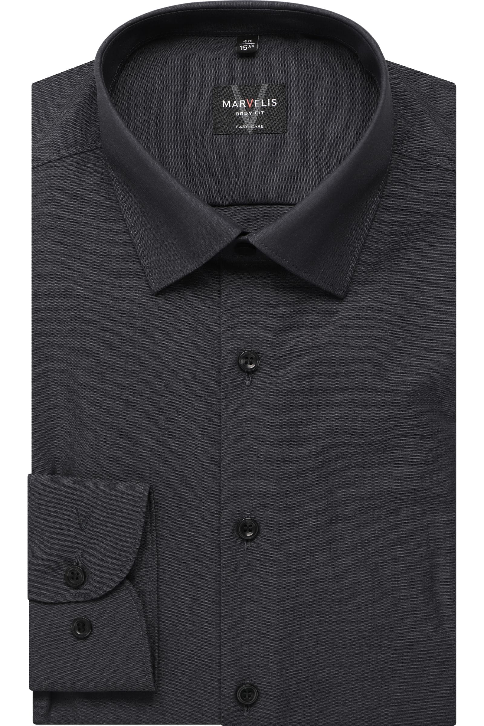 Marvelis Body Fit Chemise noir, Unicolore | Overhemden.com FR-BE