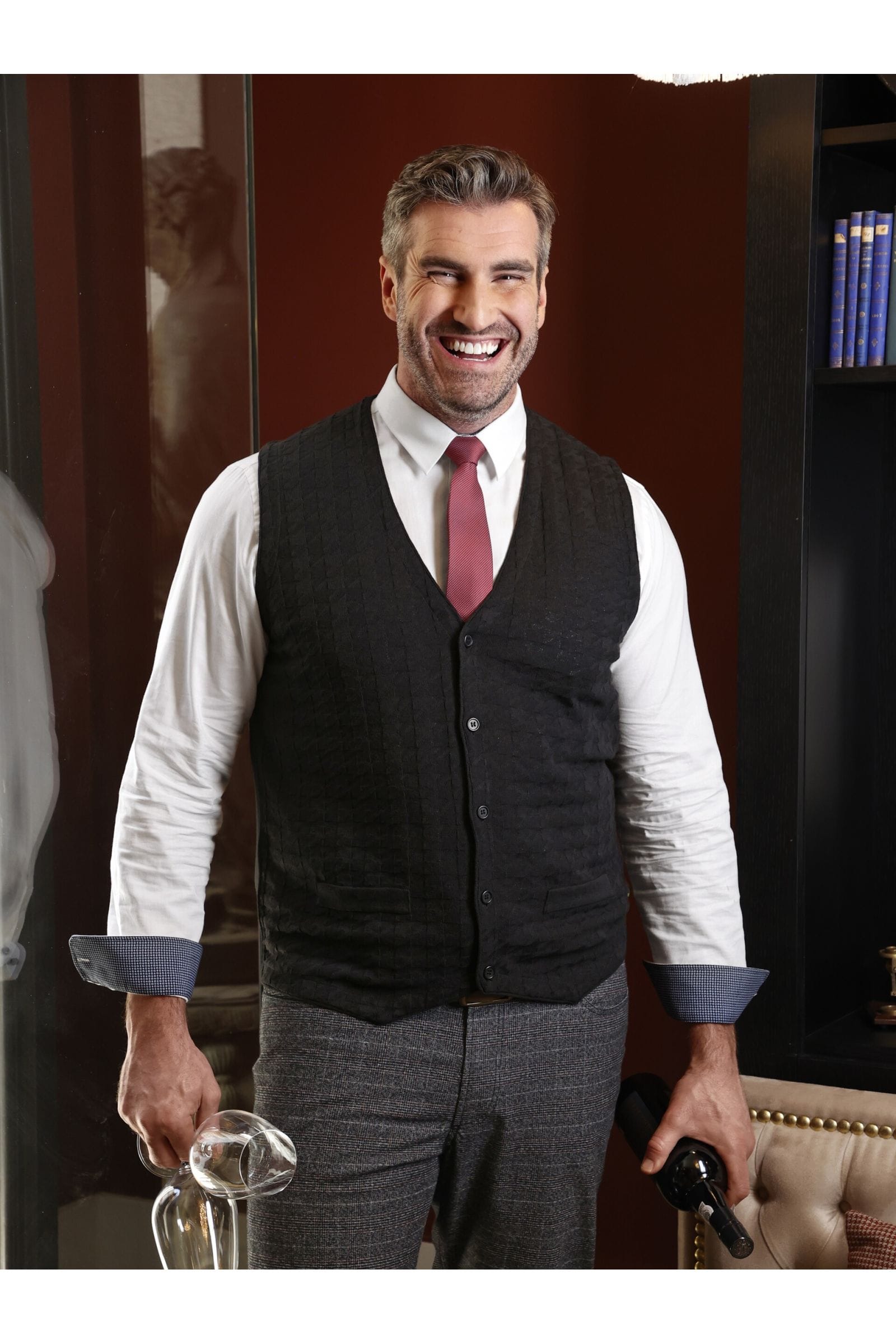 Charles Colby Stropdas 100% polyester rood, Faux-uni | Overhemden.com