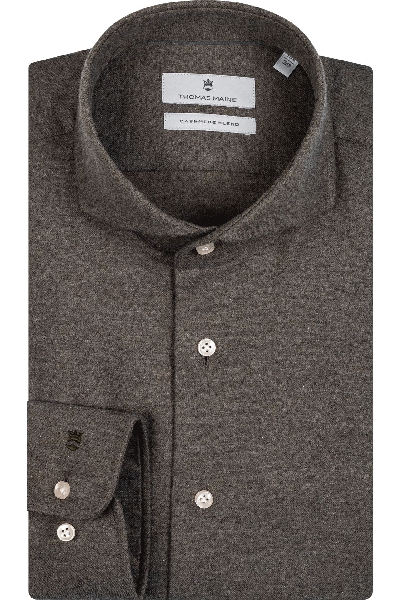 Thomas Maine Tailored Fit Flanellen Overhemd bruin, Effen | Overhemden.com