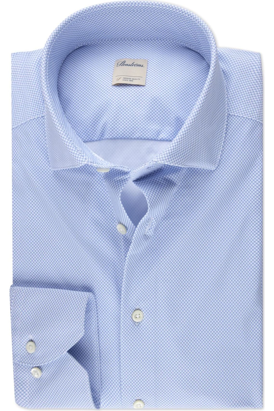 Stenströms Slimline Jersey shirt blauw, Bedrukt | Overhemden.com