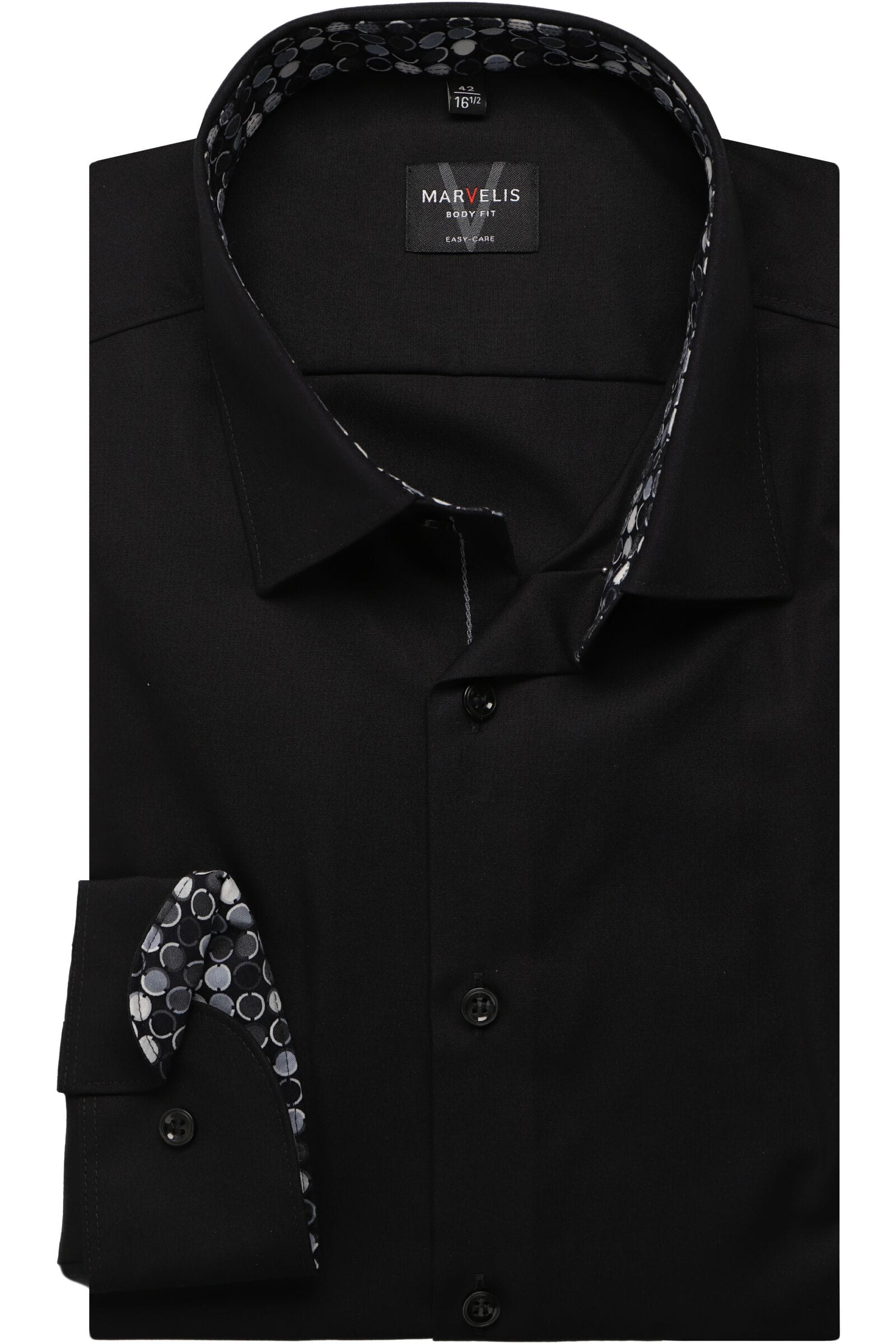 Marvelis Body Fit Overhemd zwart, Effen | Overhemden.com