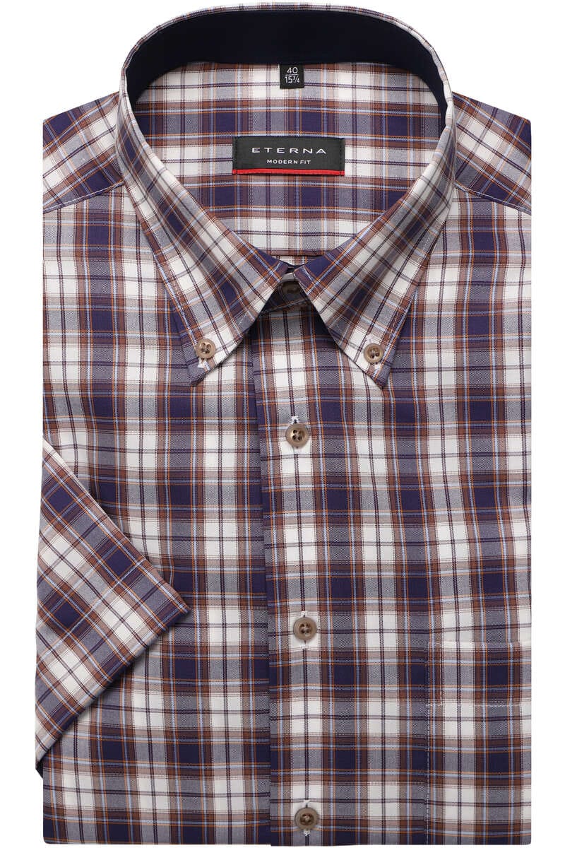 Eterna Modern Fit shirt blue, Chequered | Businesshemden.com