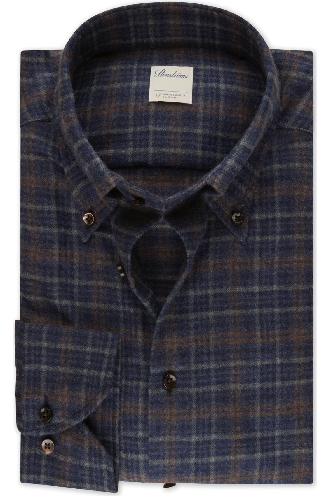 Stenströms Fitted Body flannel shirt dark blue, Chequered ...