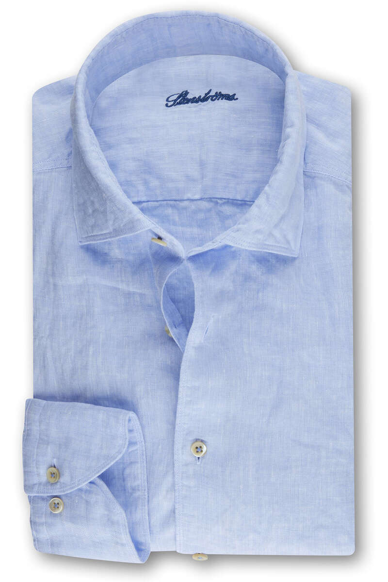 Stenströms Casual Fitted Body Linnen Overhemd lichtblauw, Effen ...