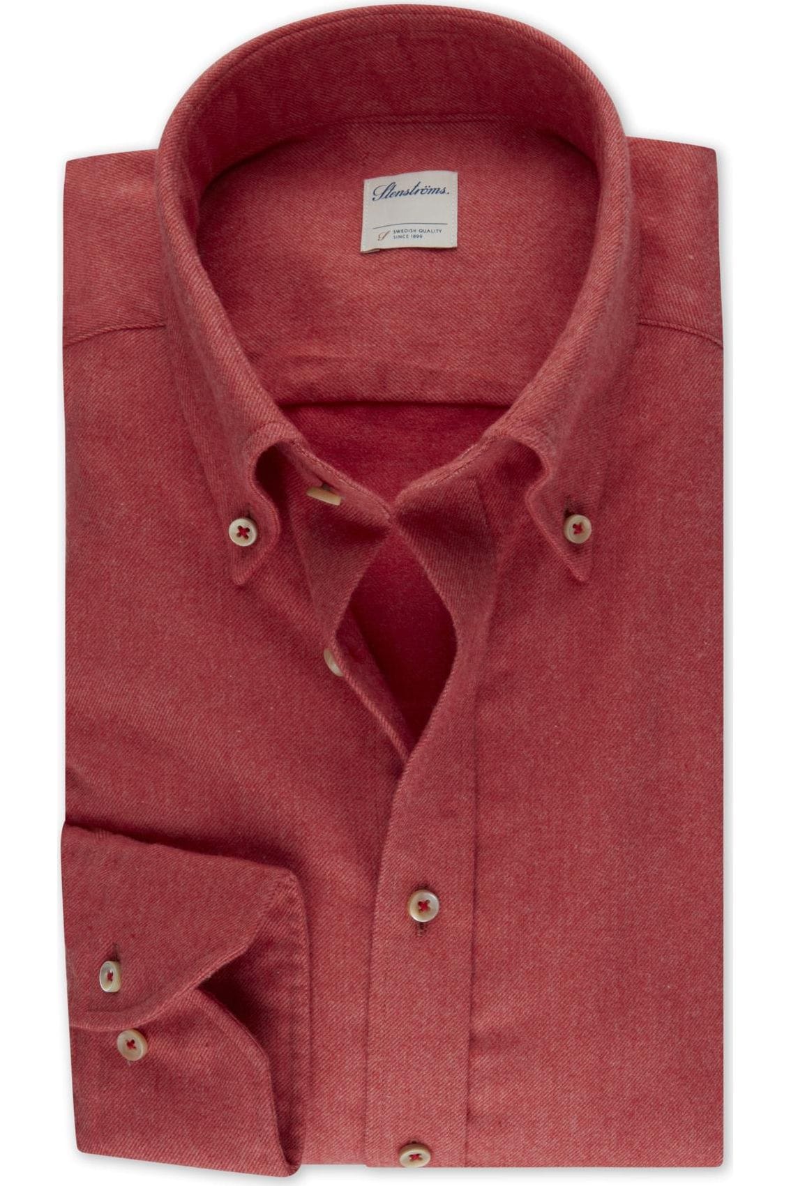 Stenströms Slimline Flanellen Overhemd rood, Effen | Overhemden.com