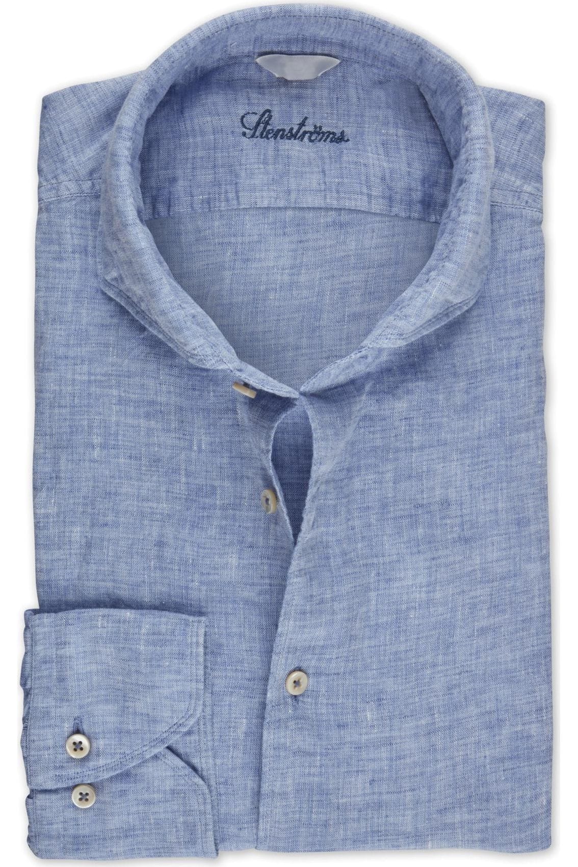 Stenströms Slimline Linnen Overhemd lichtblauw, Effen | Overhemden.com