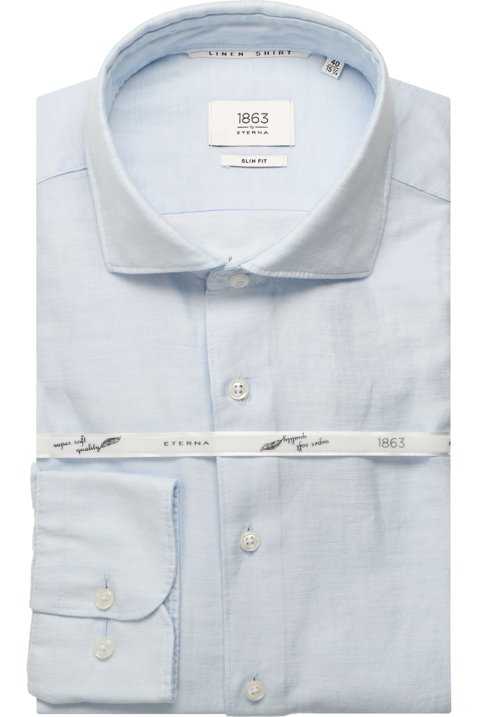 ETERNA 1863 Slim Fit Linnen Overhemd lichtblauw, Effen | Overhemden.com