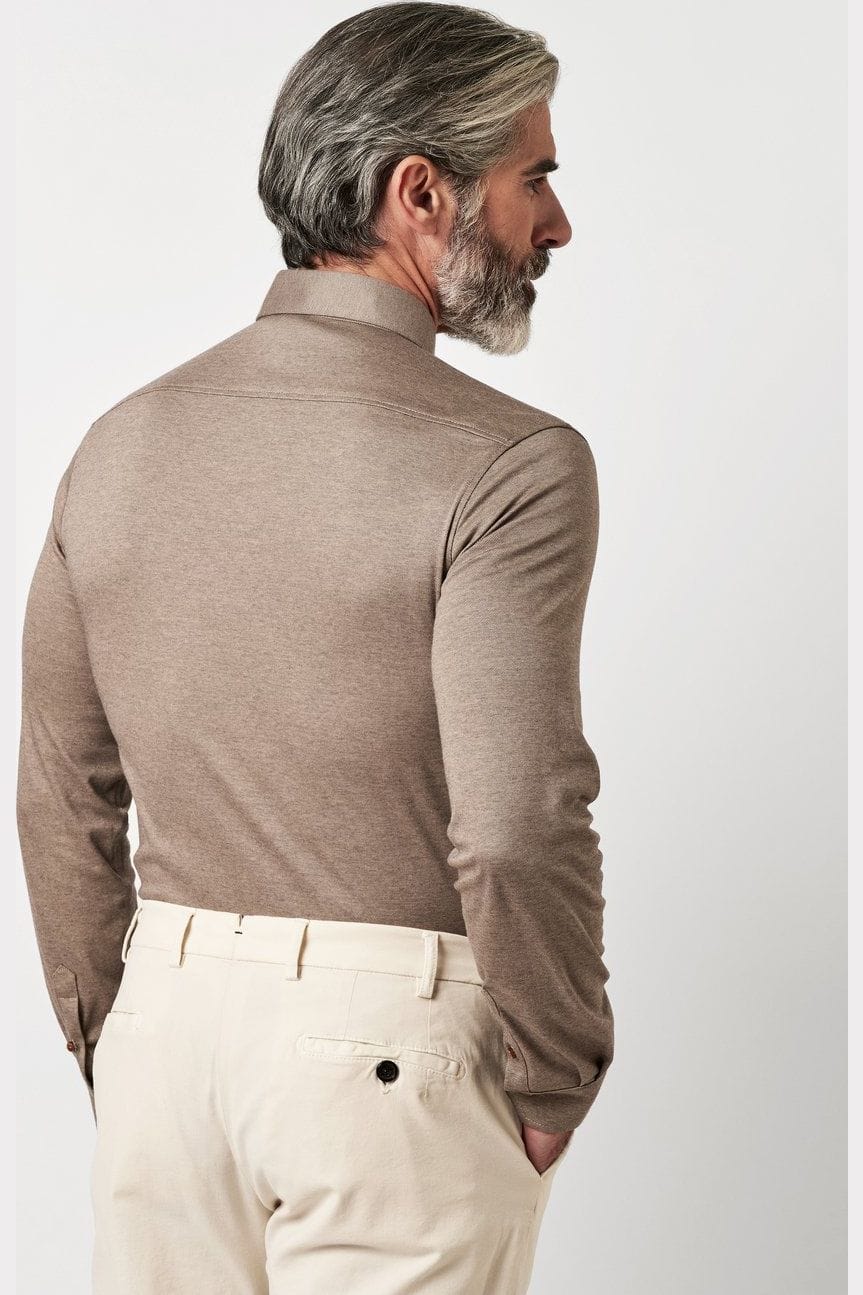 Desoto Luxe Tailored Fit Chemise en jersey Sand Grey, Unicolore | Overhemden.com FR-BE