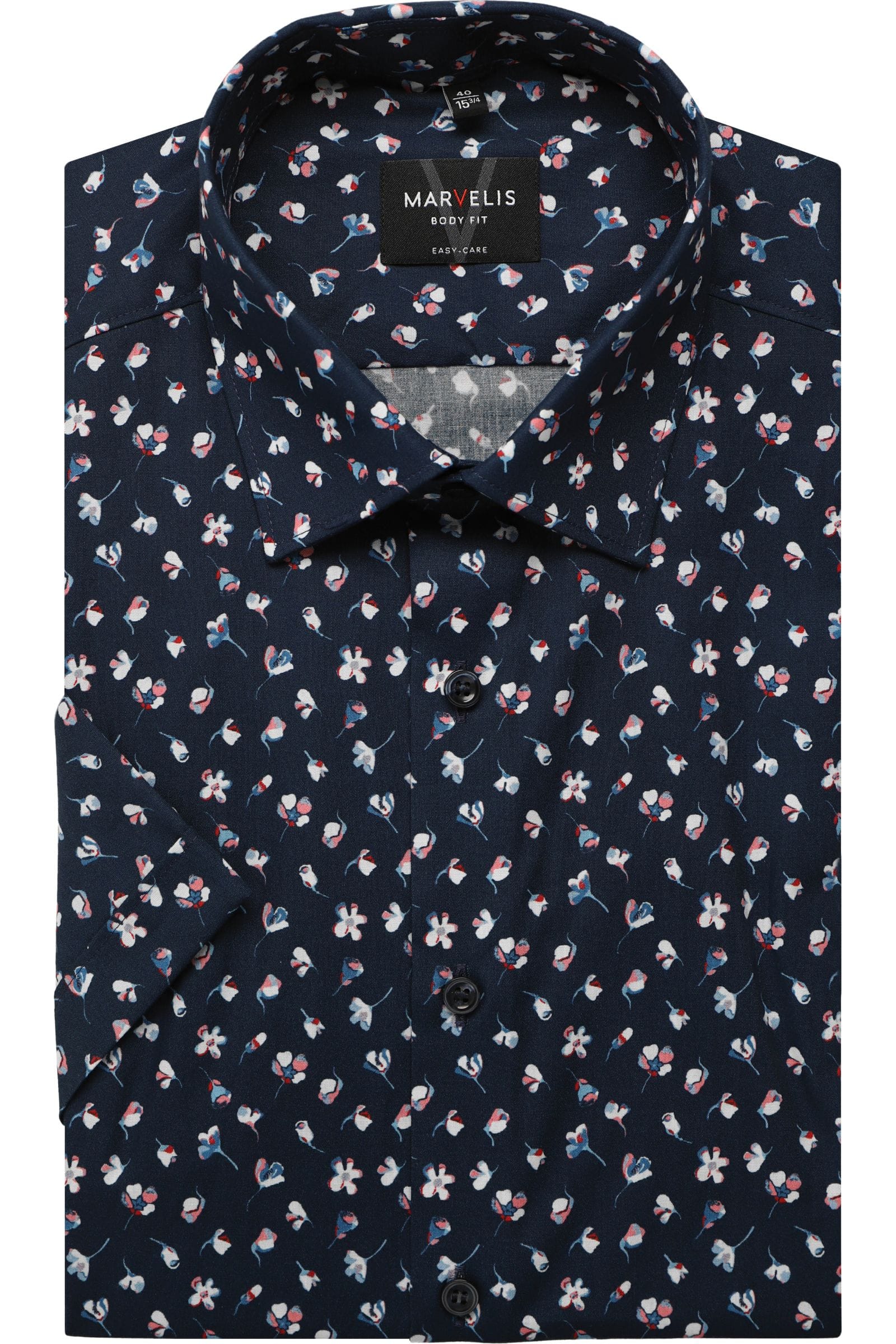 Marvelis Body Fit Overhemd marine, Motief | Overhemden.com
