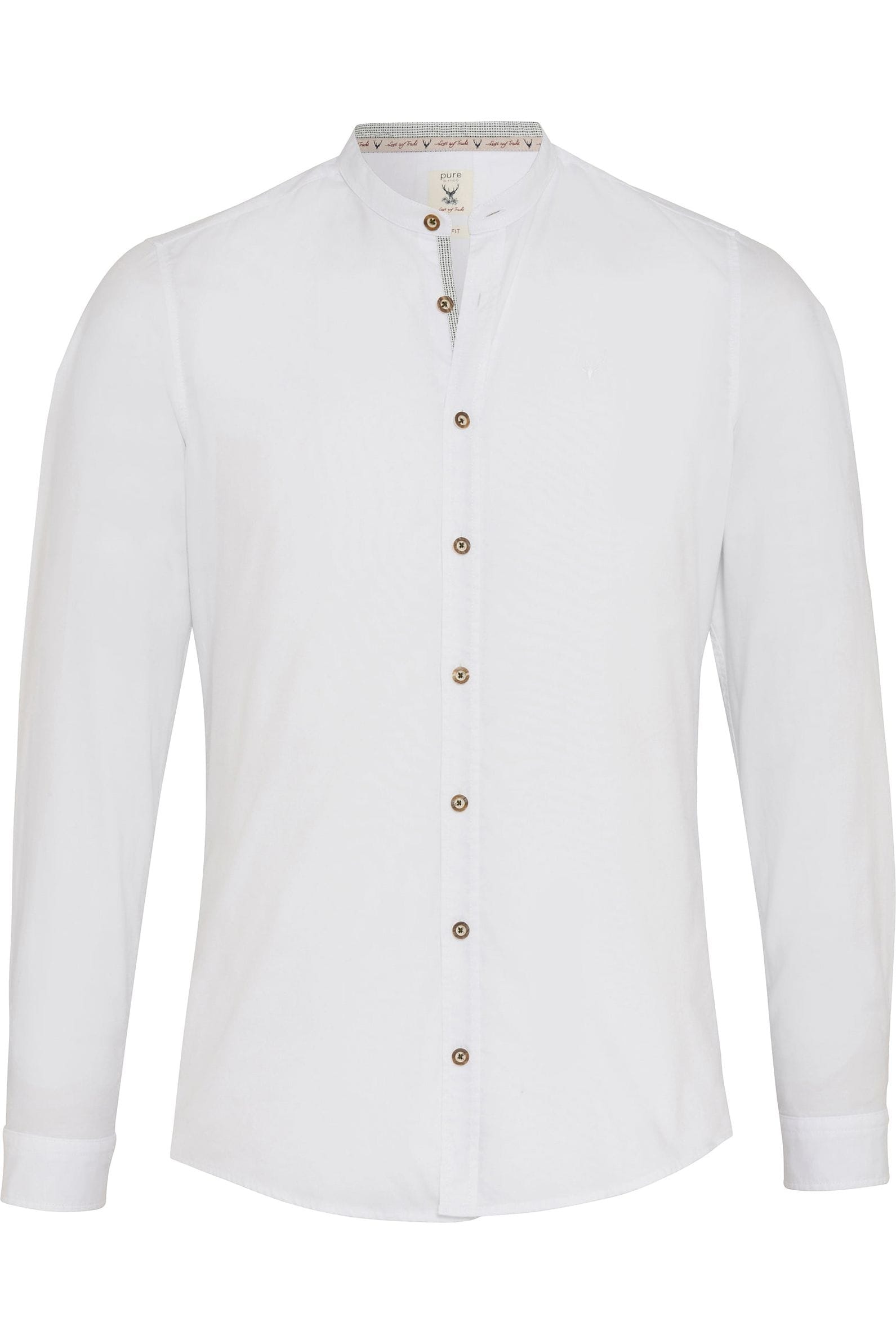 Pure Slim Fit Traditioneel overhemd wit, Effen | Overhemden.com