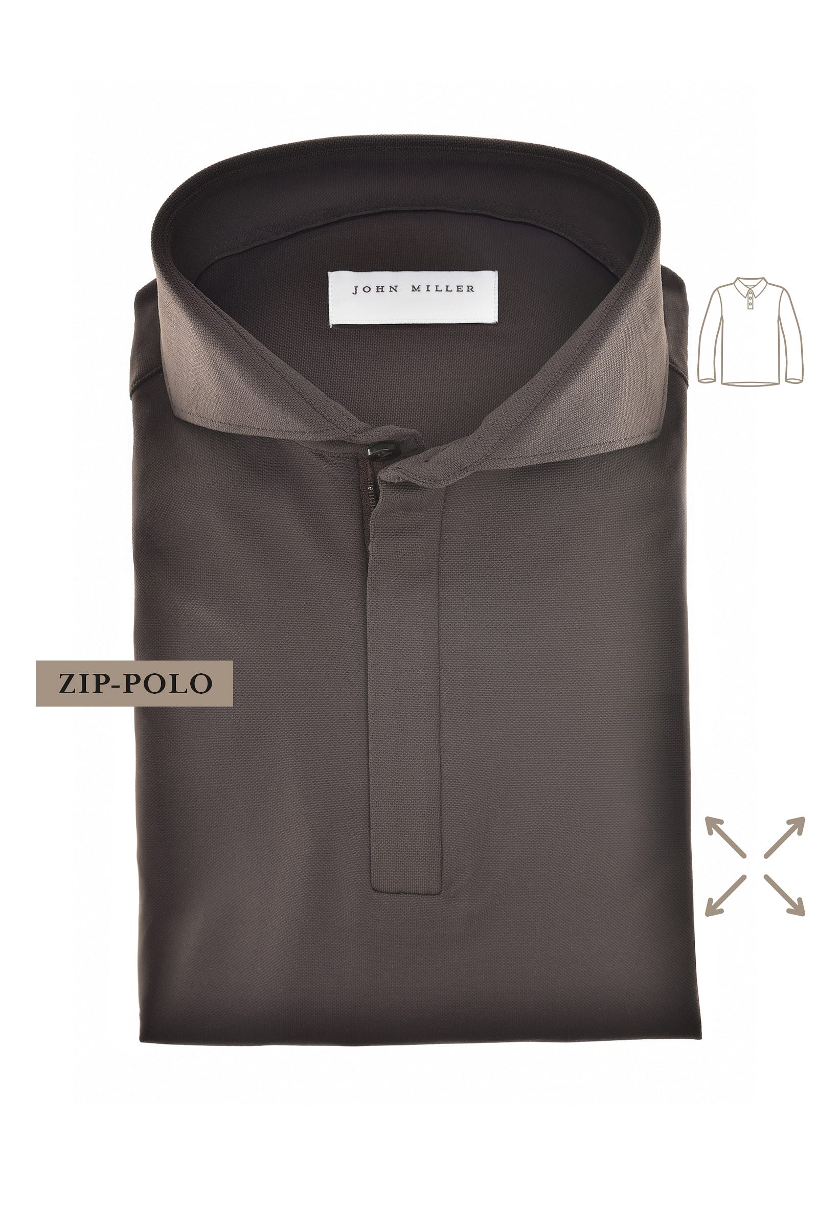 John Miller Slim Fit longsleeve polo shirt dark brown, One Colour ...