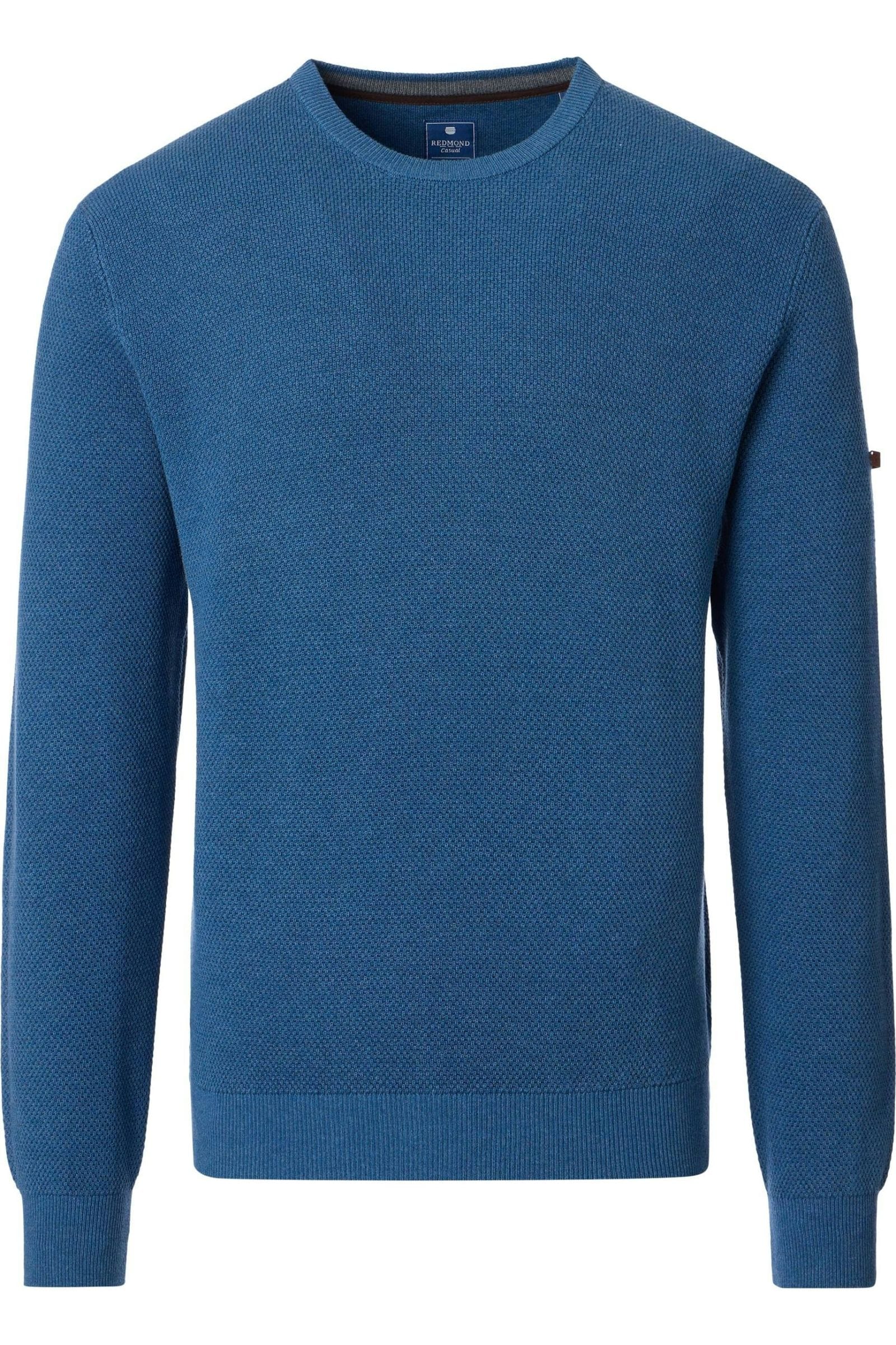 Redmond Casual Regular Fit Trui ronde hals blauw, Effen | Overhemden.com