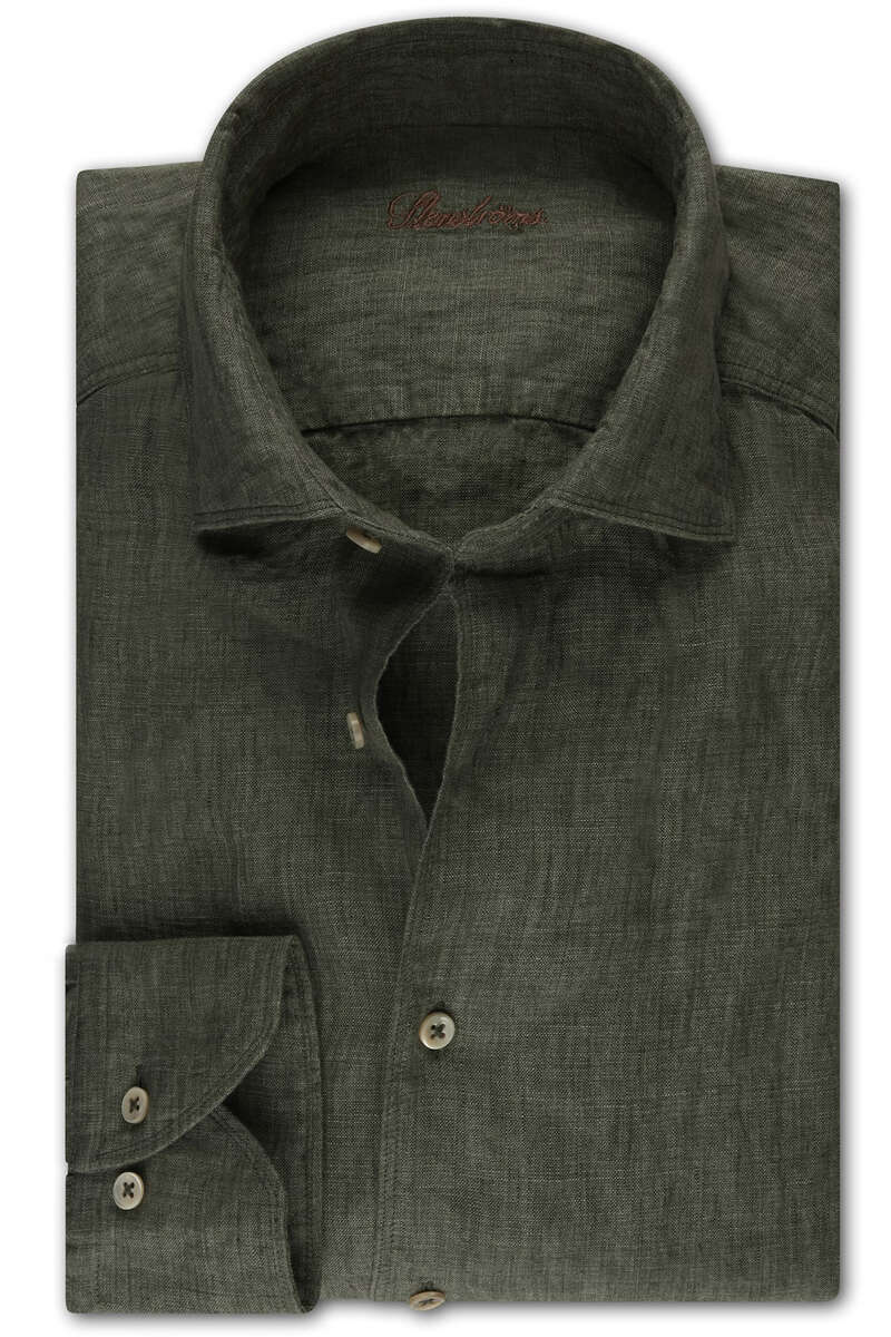 Stenströms Fitted Body linen shirt dark green, One Colour | Hemden.de