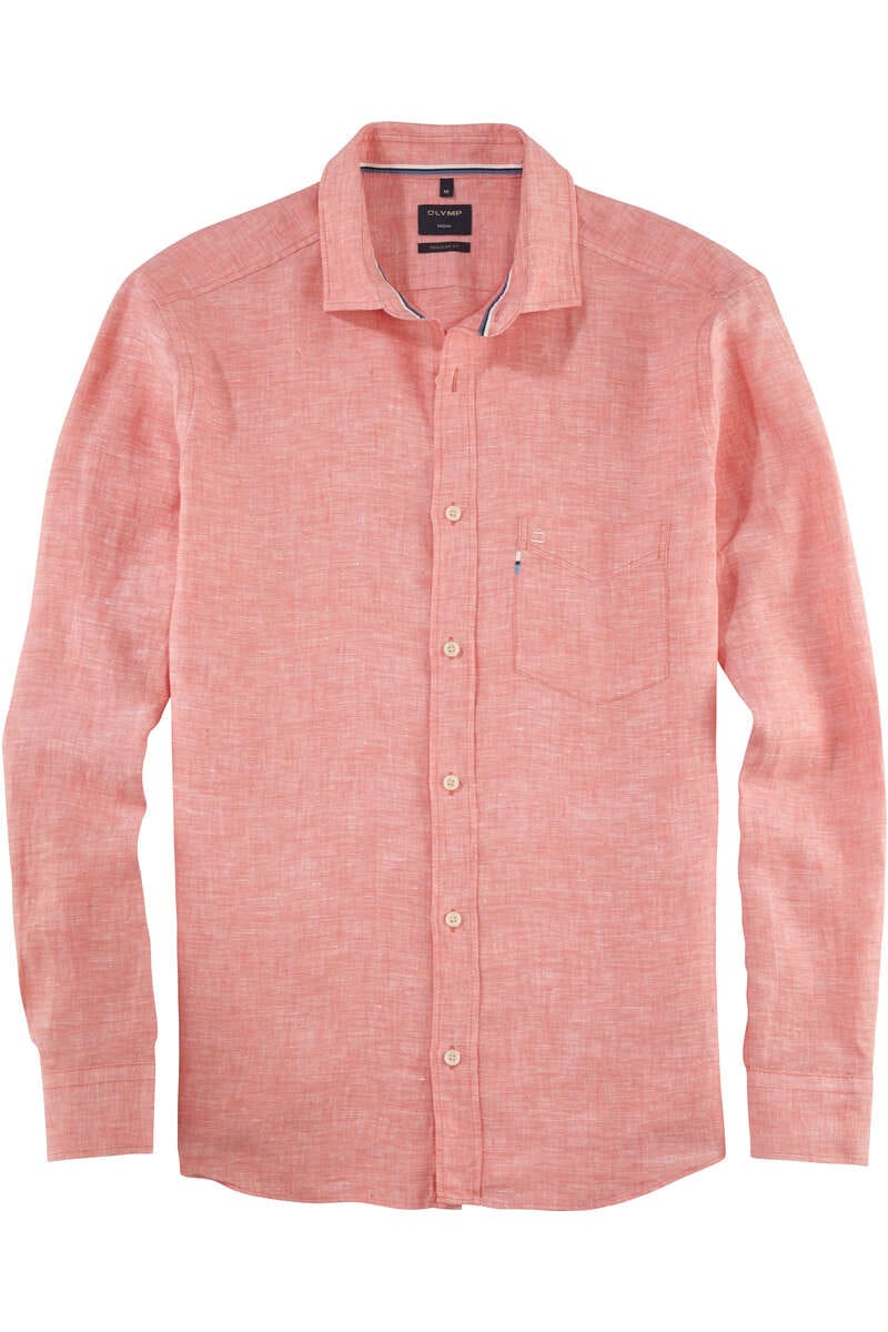 OLYMP Casual Regular Fit Linnen Overhemd roos, Effen | Overhemden.com