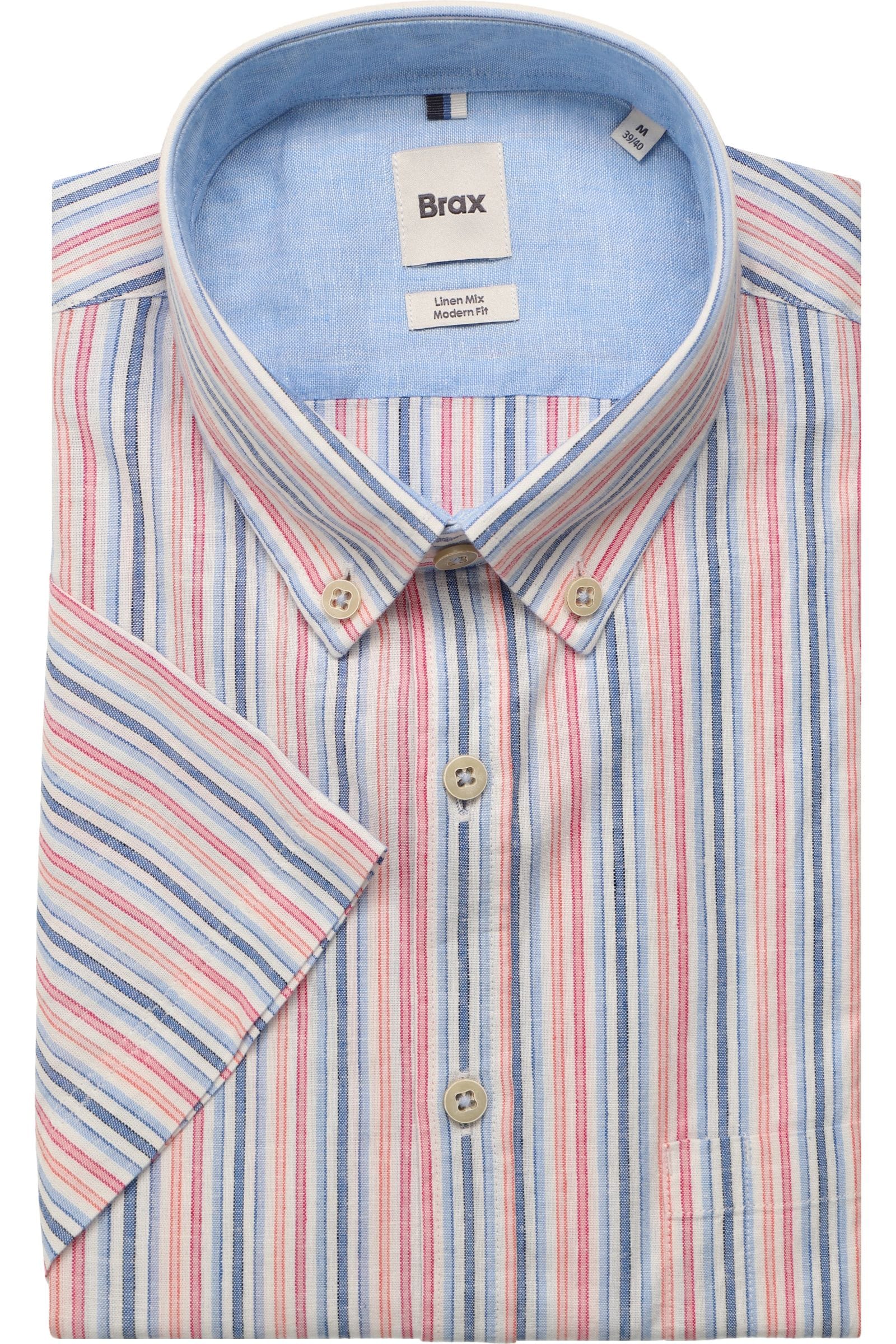 Brax Modern Fit Linnen Overhemd rood, Gestreept | Overhemden.com