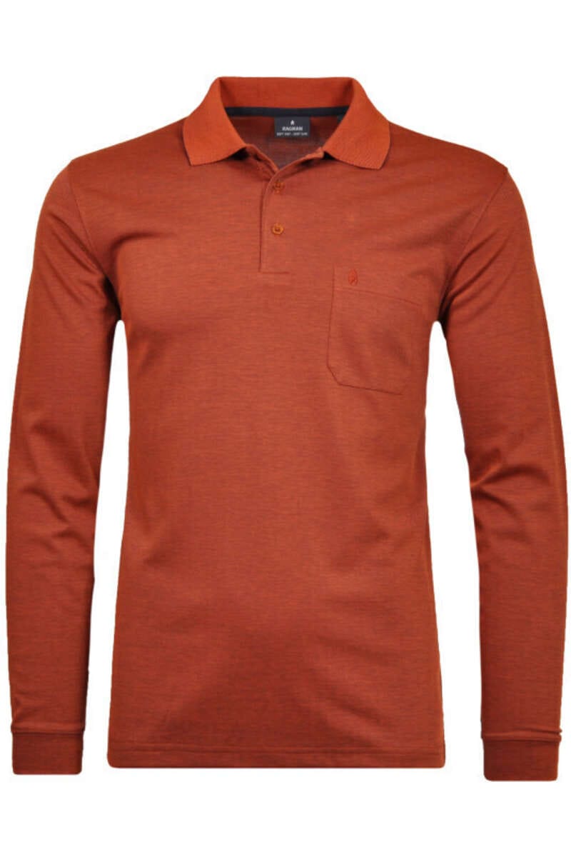 RAGMAN Regular Fit Poloshirt lange mouw terra, Effen | Overhemden.com