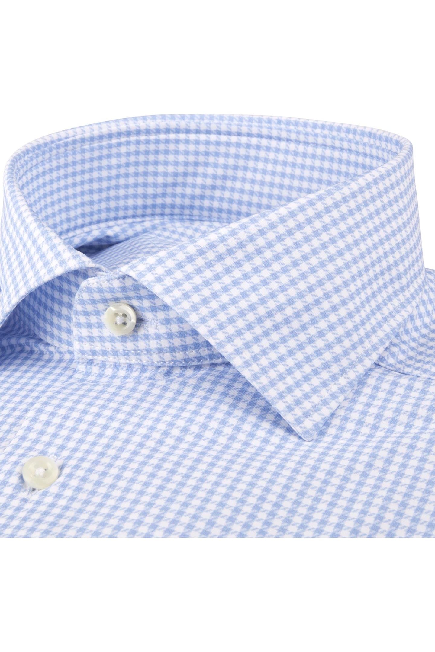 Stenströms Slimline Jersey shirt lichtblauw, Vichy ruit | Overhemden.com