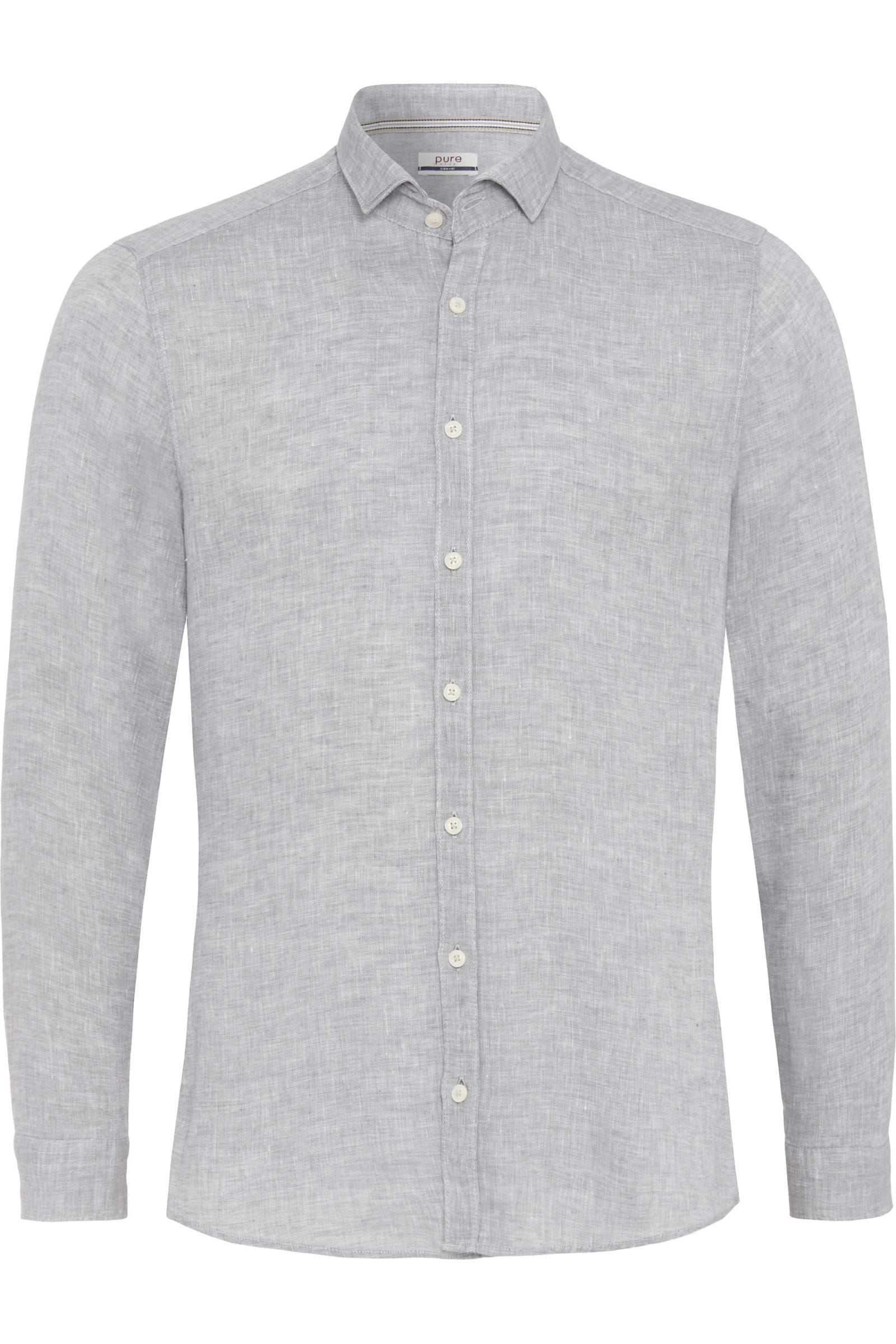 Pure Casual Fit Linnen Overhemd grijs, Effen | Overhemden.com