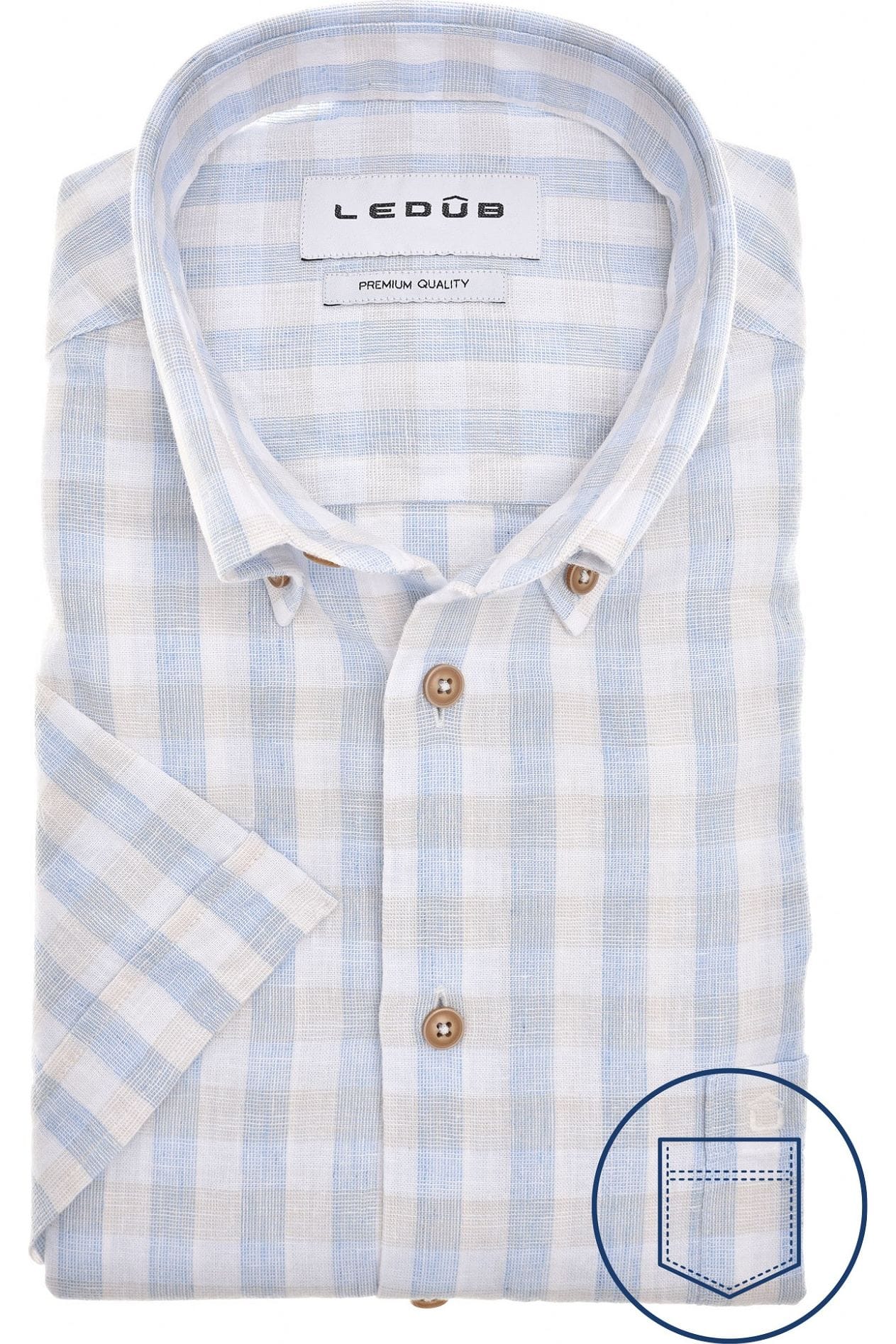 Ledȗb Modern Fit linen shirt blue, Chequered | Businesshemden.com