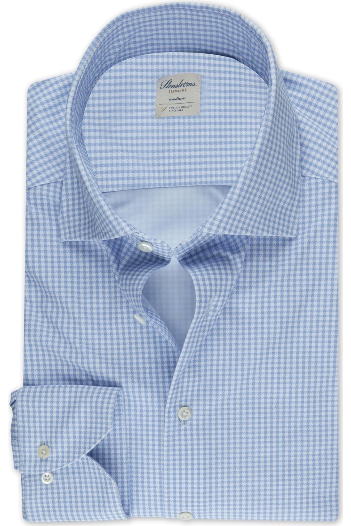 Stenströms Slimline Jersey shirt lichtblauw, Vichy ruit | Overhemden.com