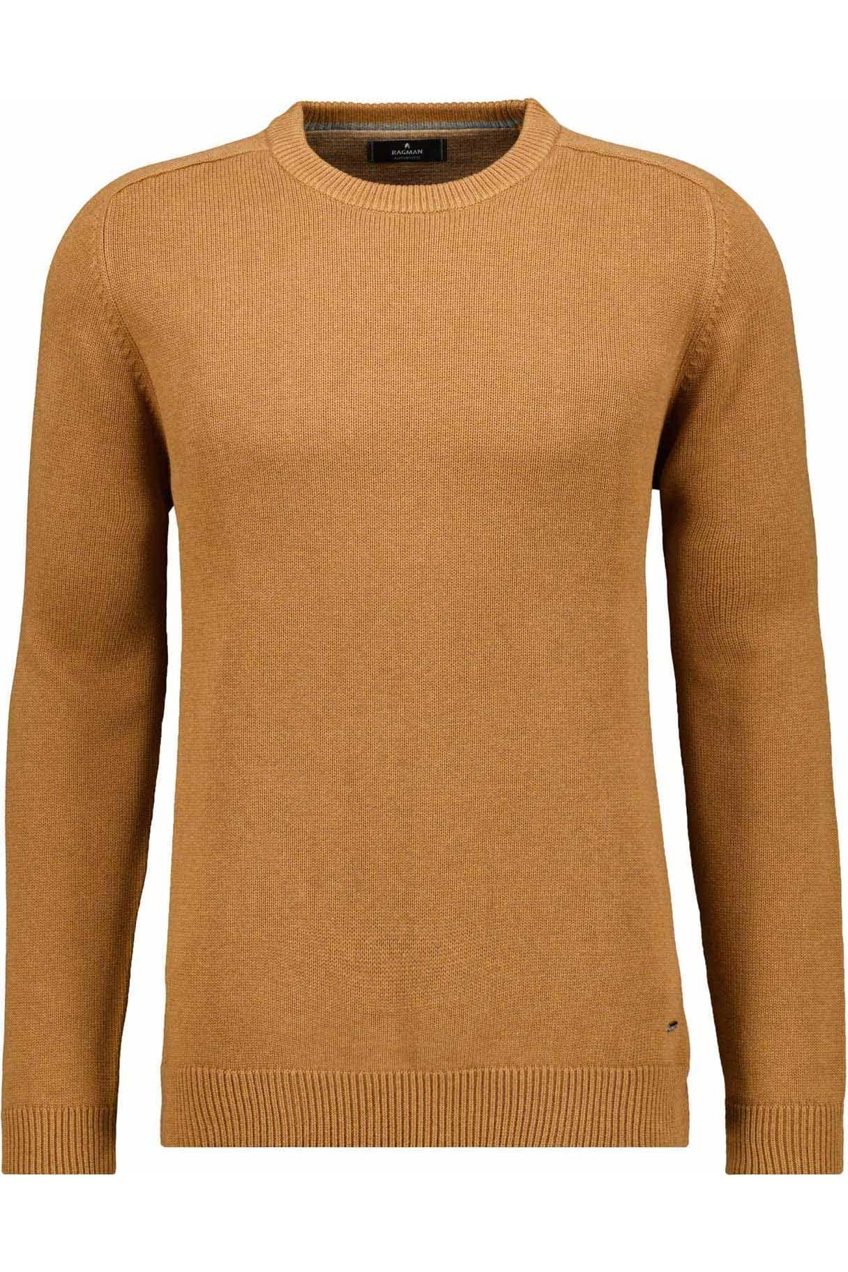RAGMAN Regular Fit Trui ronde hals bruin, Effen | Overhemden.com