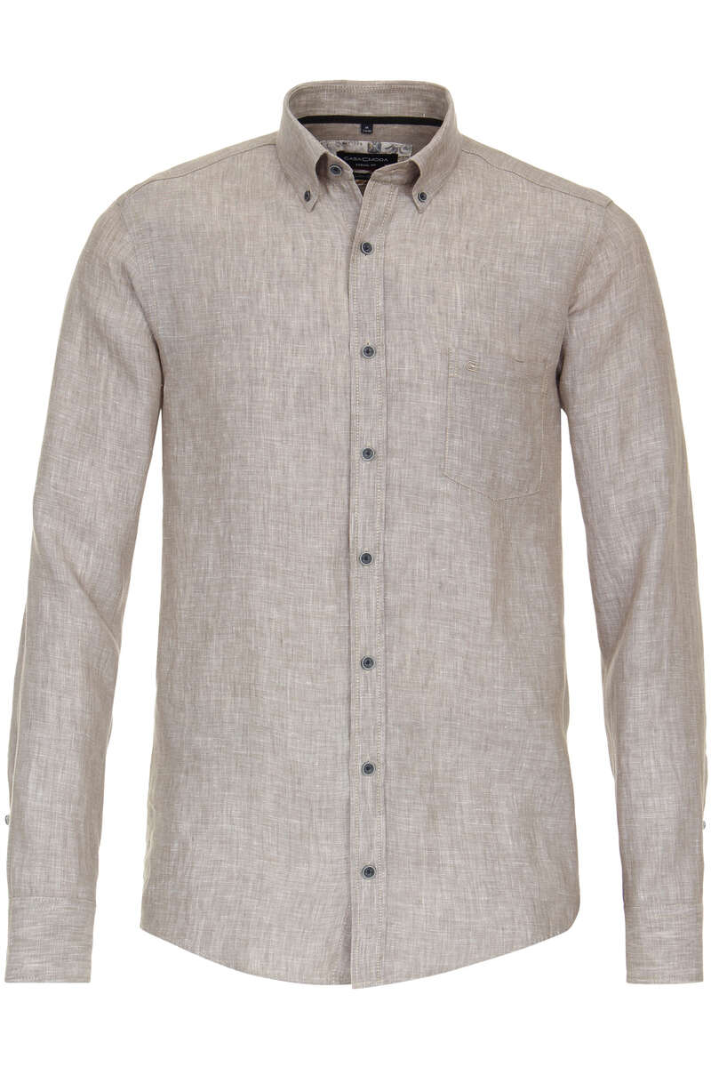 Casa Moda Casual Casual Fit Linnen Overhemd beige, Effen | Overhemden.com