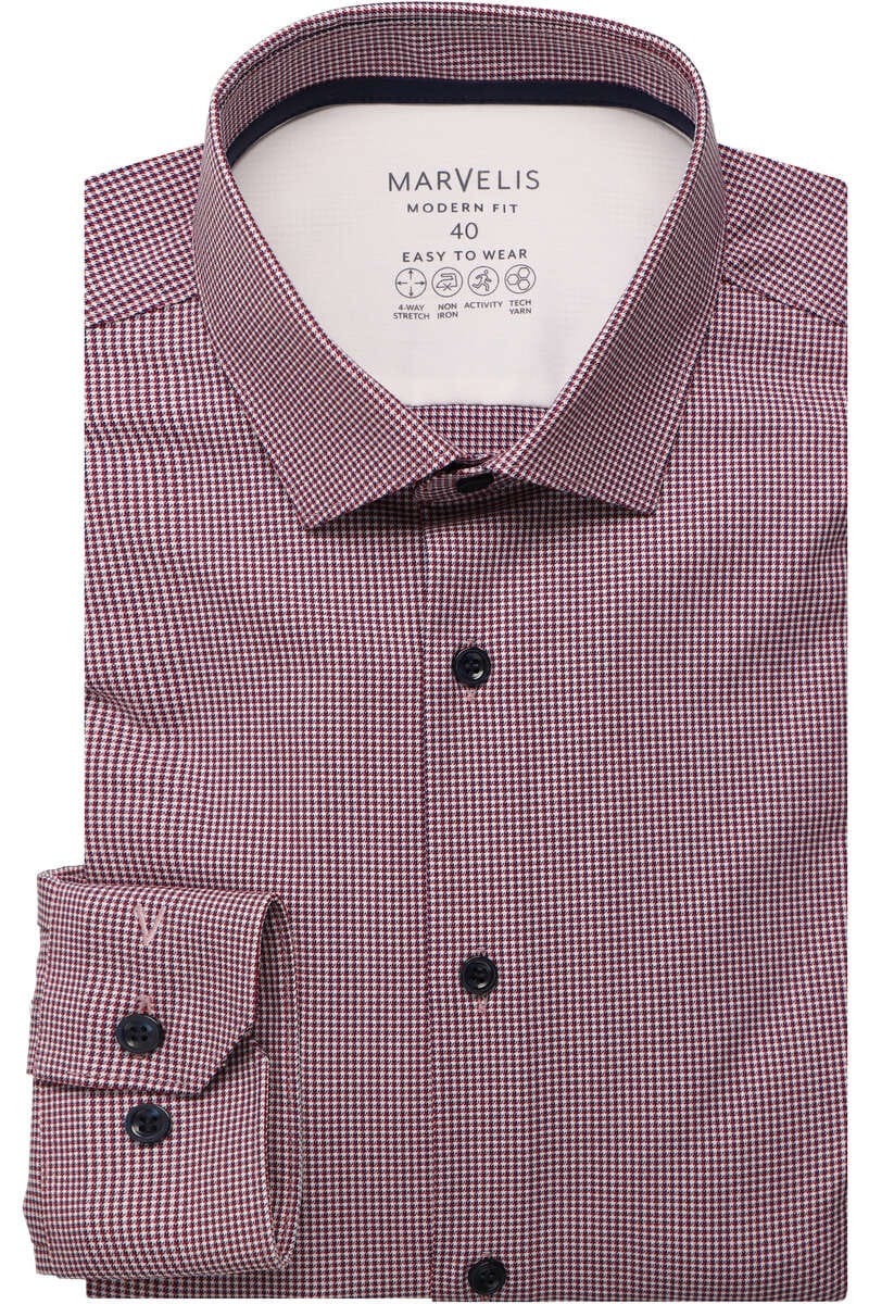 Marvelis Performance Modern Fit Overhemd rood/wit, Ruit | Overhemden.com