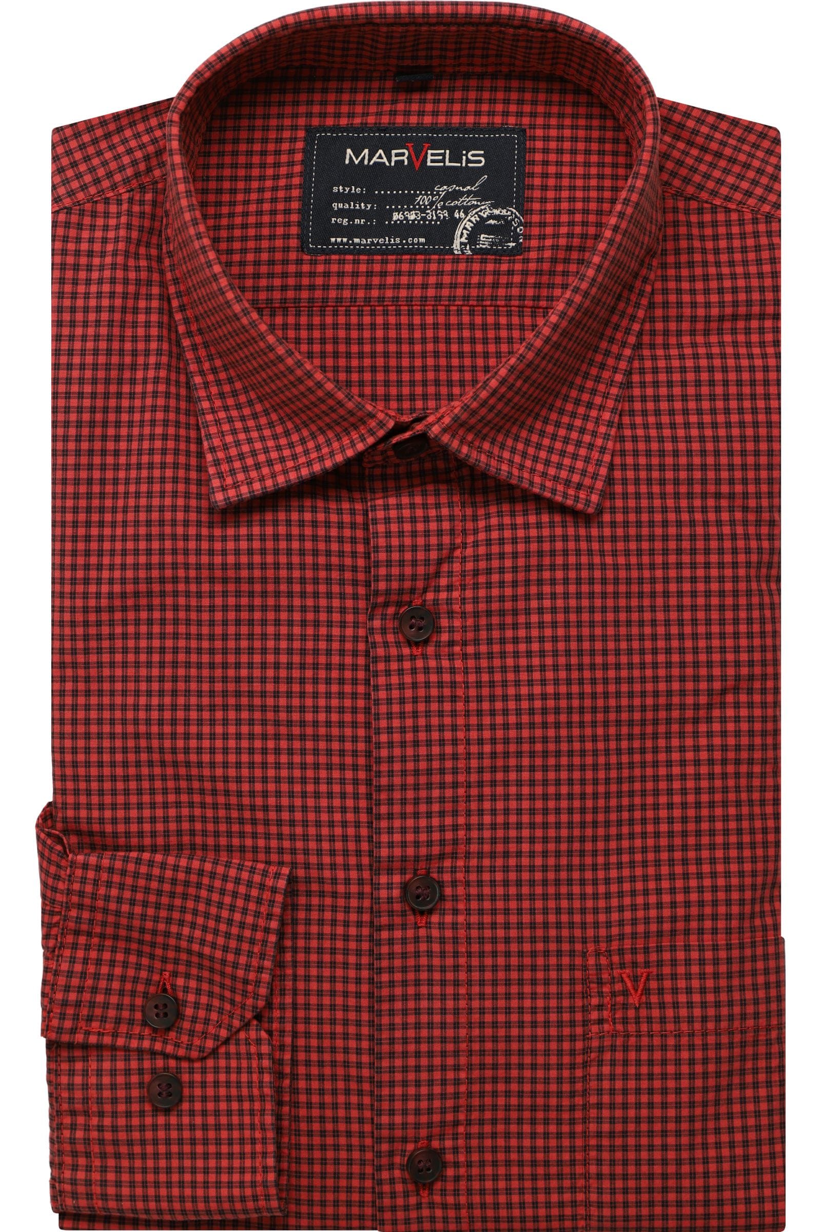 Marvelis Casual Regular Fit shirt red/black, Chequered | Hemden.de